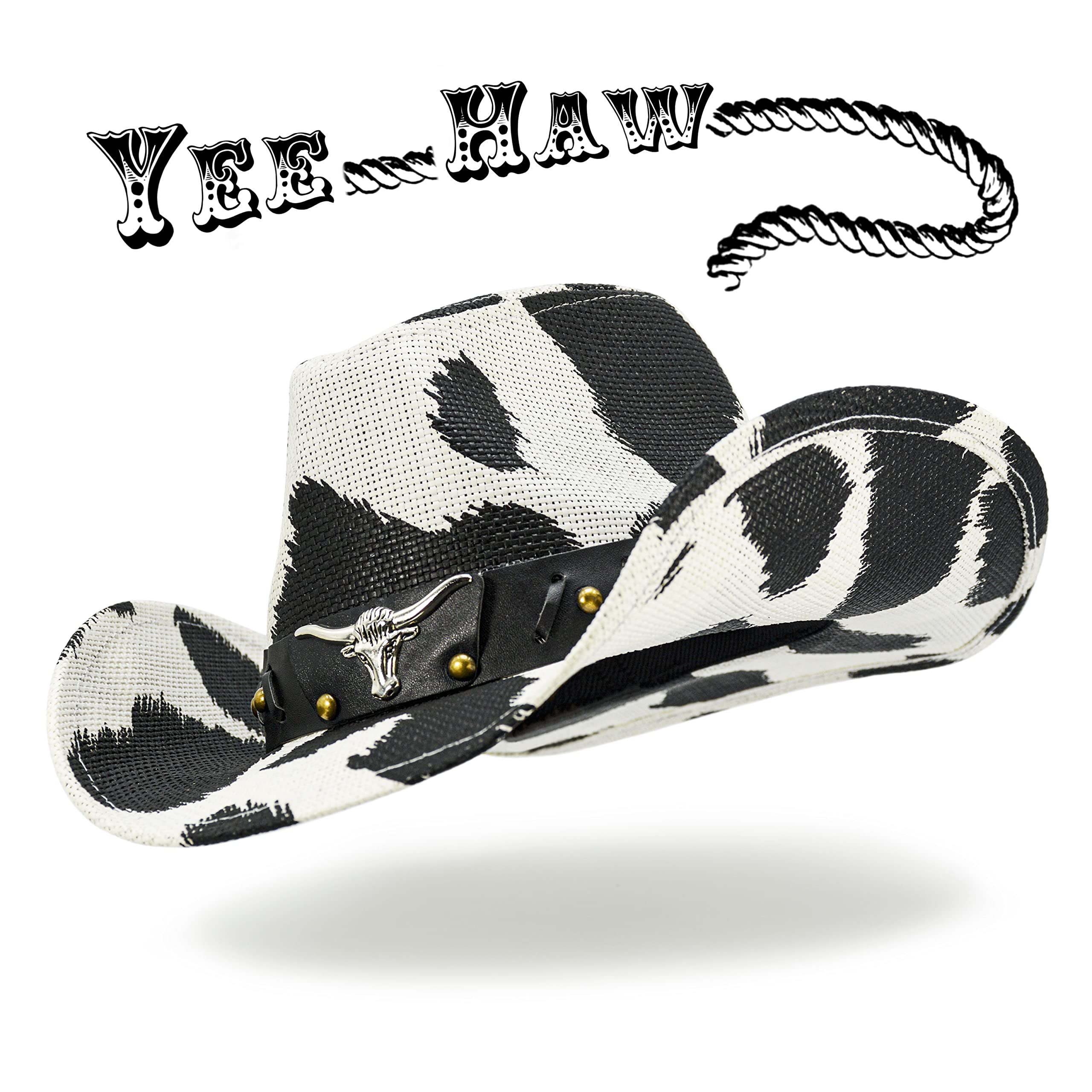 FLUFFY SENSE. Cow Print Cowboy Hat for Women Funny Cowgirl Hat - Straw ...