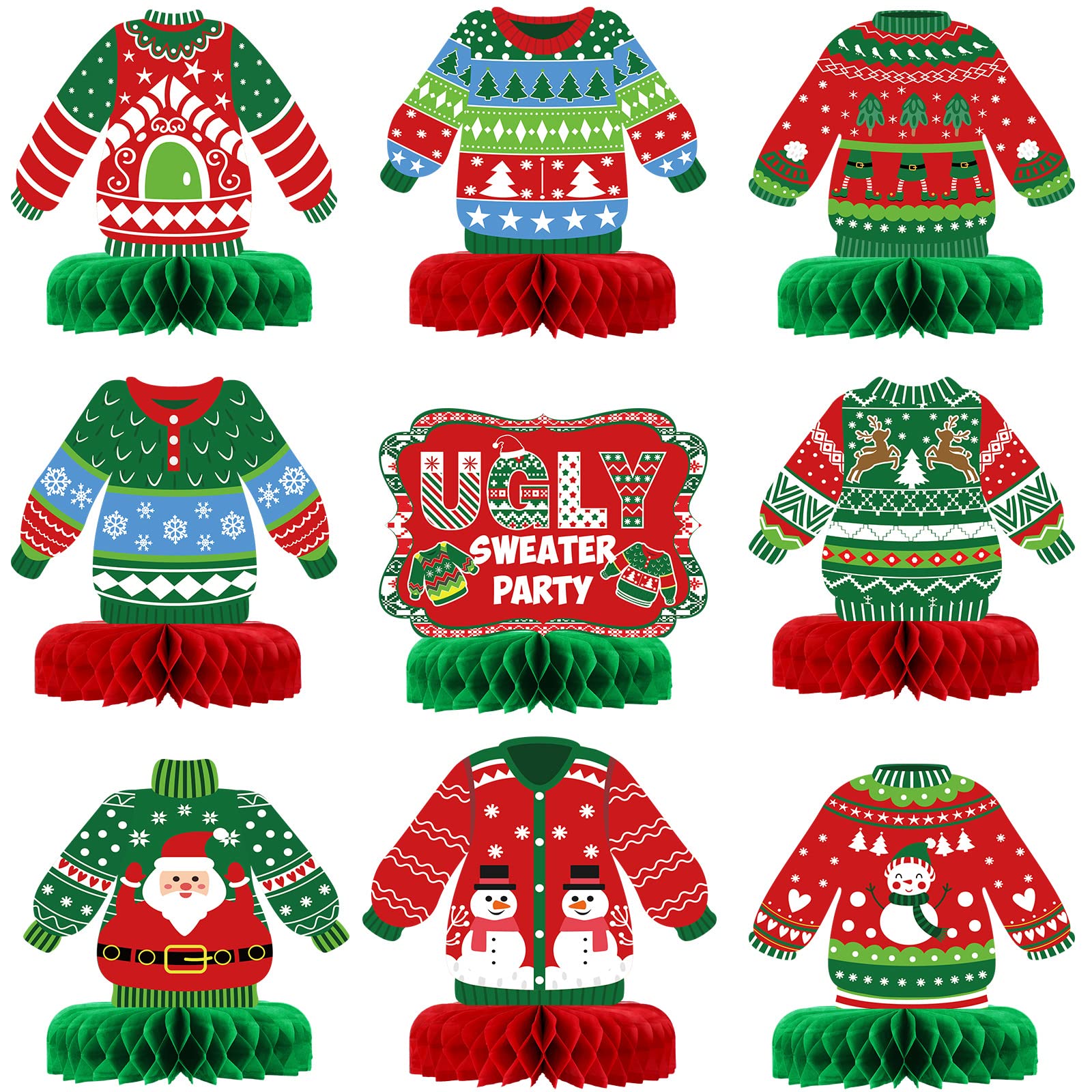 Amazon.com: 9 Pieces Christmas Ugly Sweater Party Decorations Ugly ...