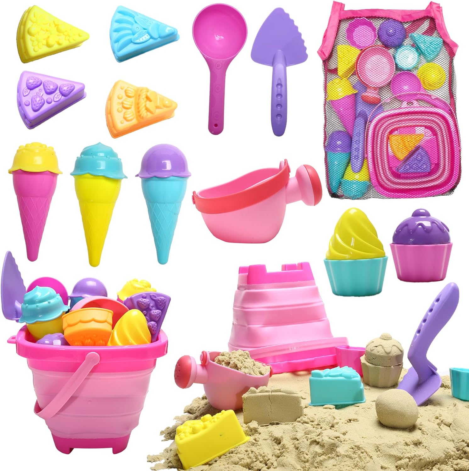 Amazon.com: Collapsible Beach Toys for Kids,Collapsible Ice Cream Sand ...