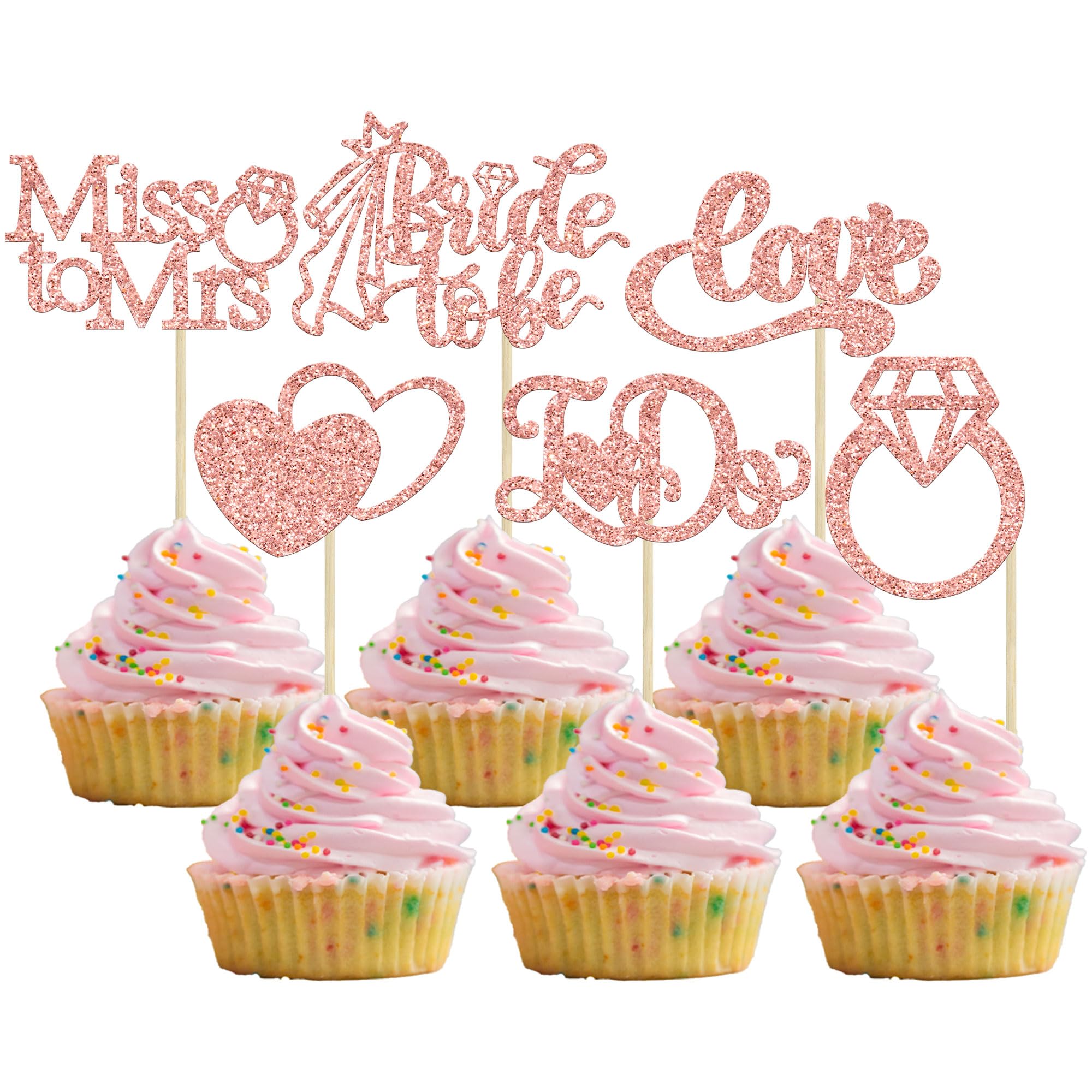 Cupcake Toppers Mr & Mrs , Wedding , Engagement Glitter Heart Ring ...