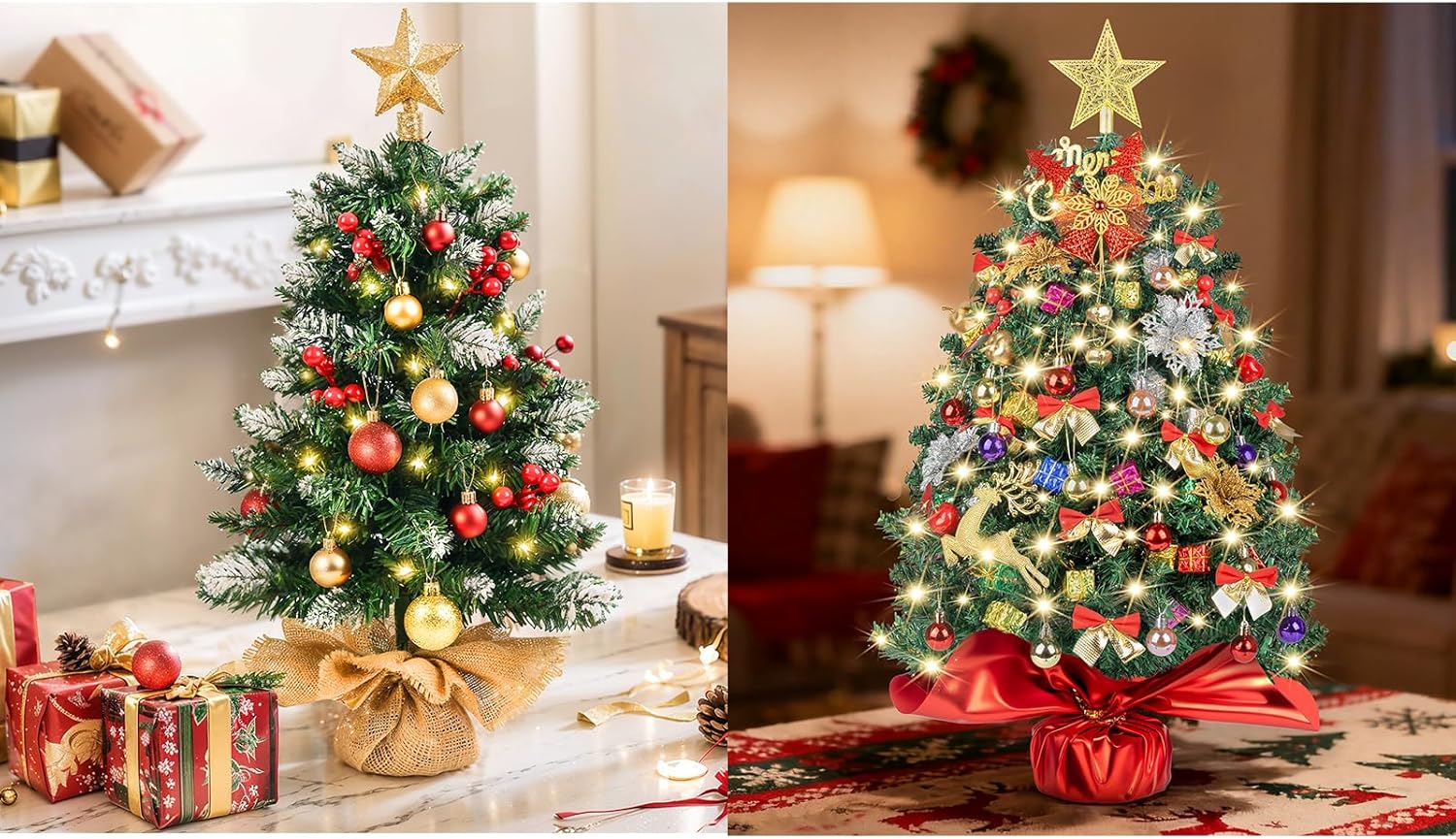 Amazon.com: Mini Christmas Tree with Lights, 24 Inch Tabletop Christmas ...