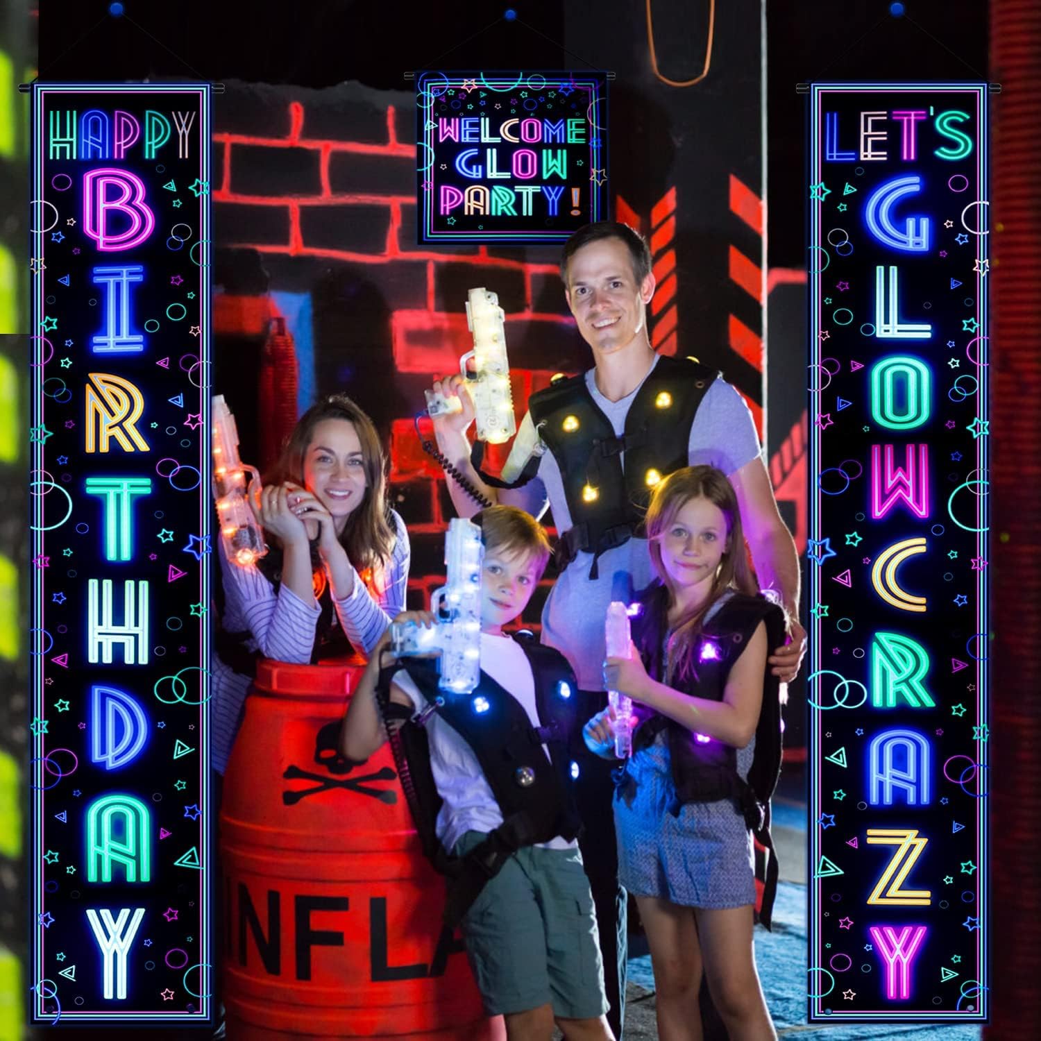 Decoraciones de fiesta de neón que brilla en la oscuridad, cartel de ...