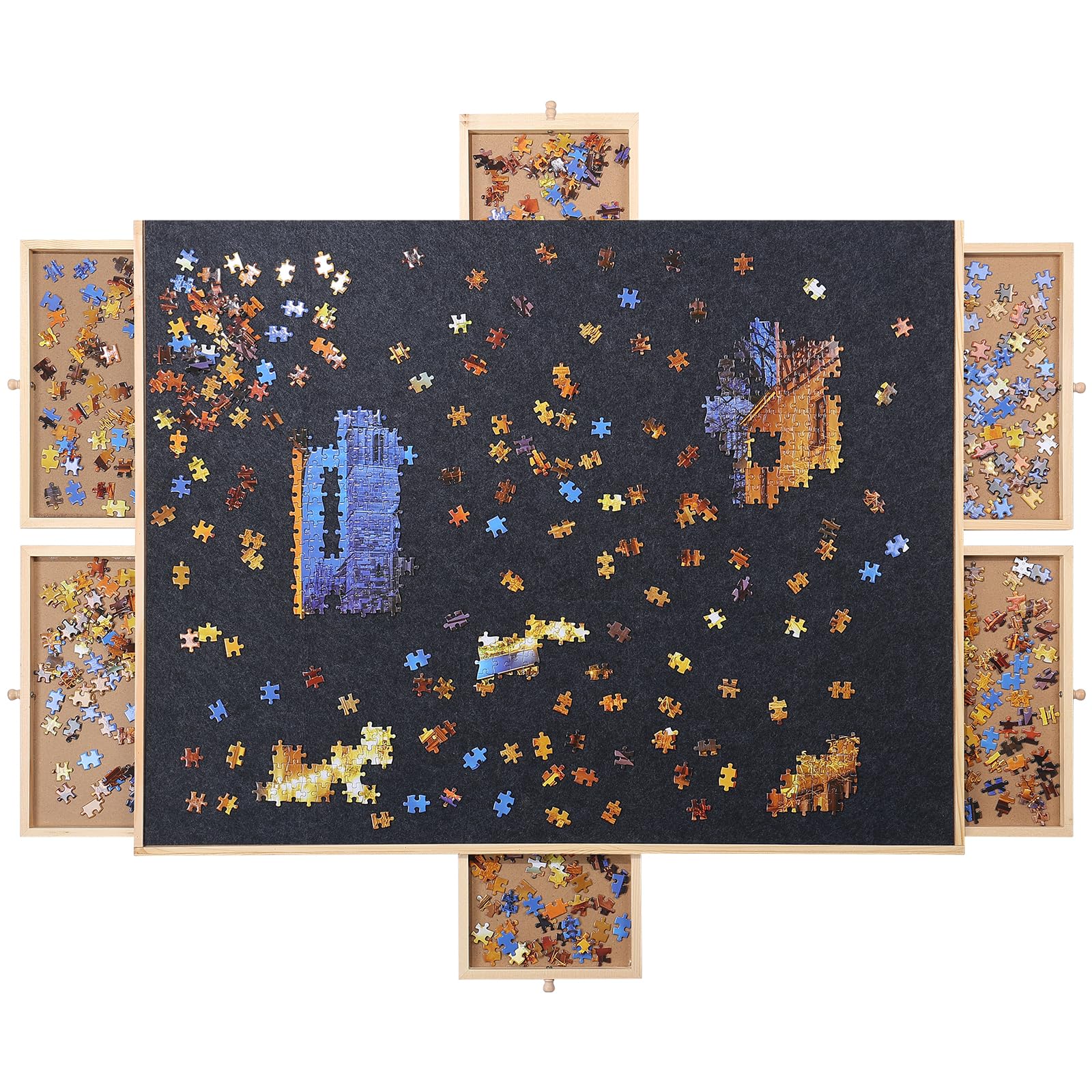 1000 Piece Wooden Jigsaw Puzzle Board 6 Drawers 30”X 22”Rotating Puzzle ...