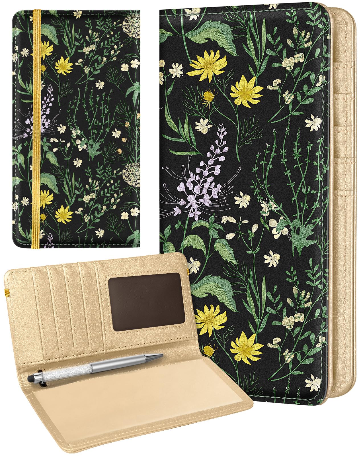 Amazon.com: Slohif Checkbook Cover for Personal - Dark Green Flower ...