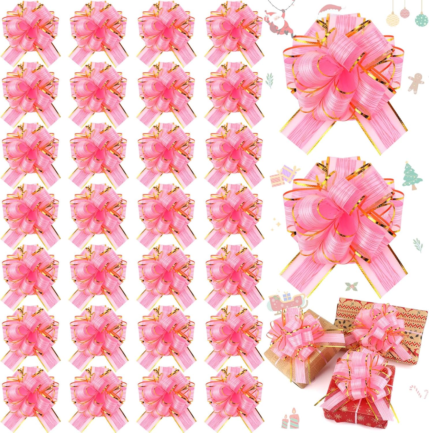 Amazon.com: Poen 36 Pcs 6 Inch Pull Bow Christmas Gift Wrapping Pull ...