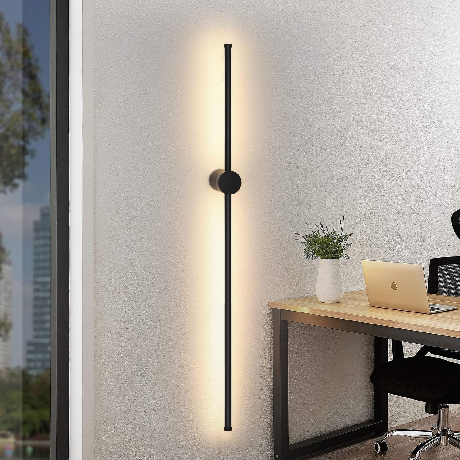 Black Plug in Wall Lights Set of 2, Modern Dimmable LED Wall Lights ...
