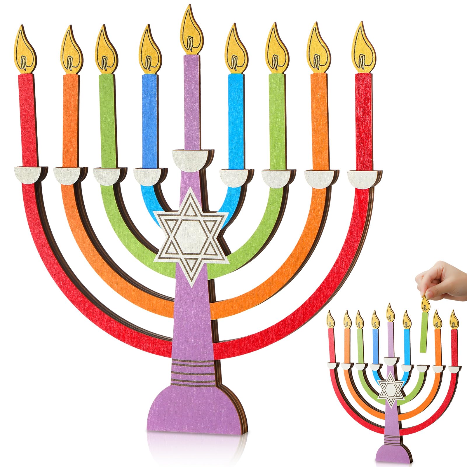 Amazon.com: Layhit Hanukkah Menorah Candle Holder Chanukah Wooden ...