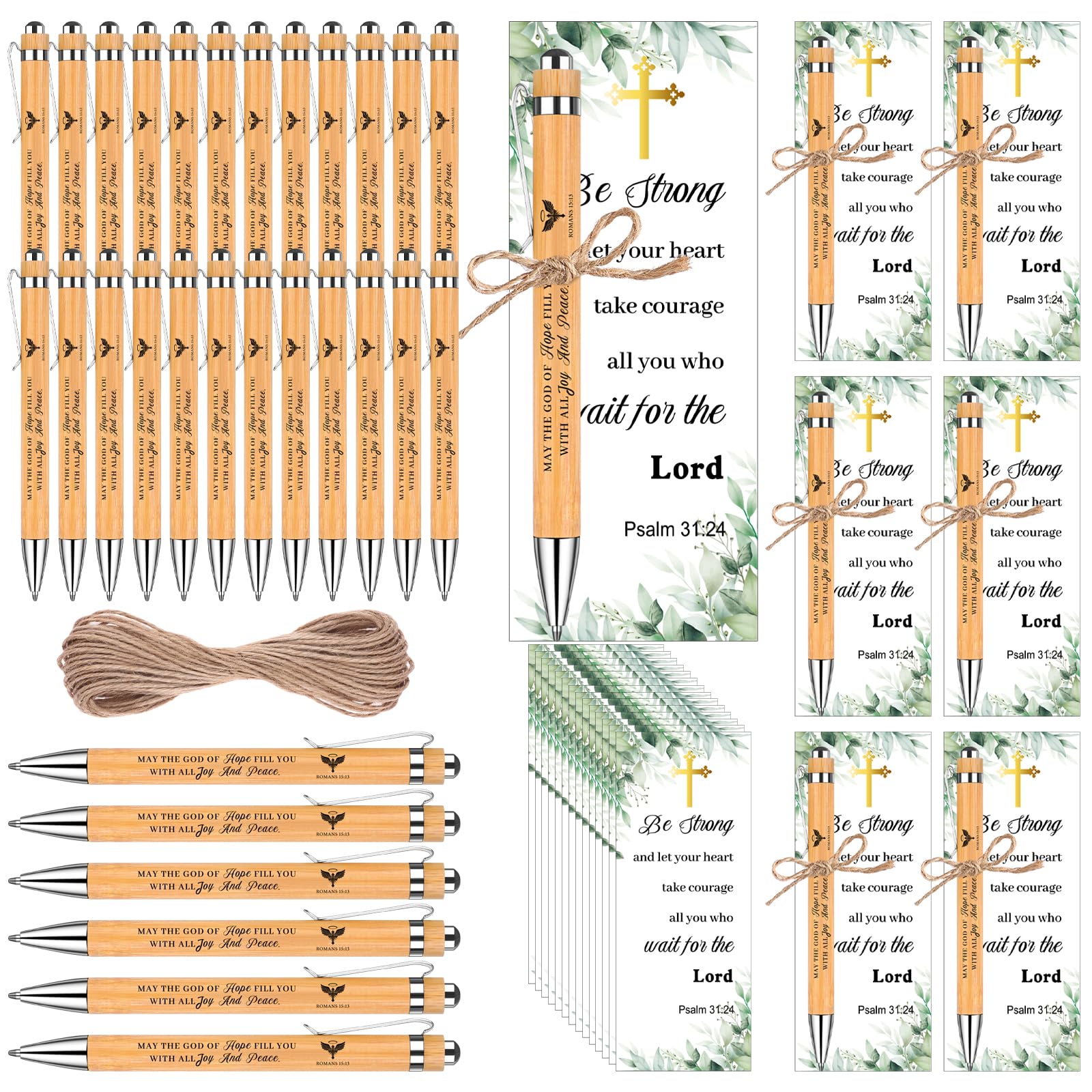 30 Sets Christian Bible Verse Pens Gifts Bible Gifts Set Bamboo Pen ...