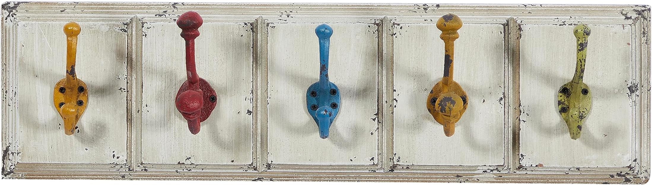 Amazon.com: Deco 79 Wood 5 Hangers Wall Hook with Multi Colored Hooks ...