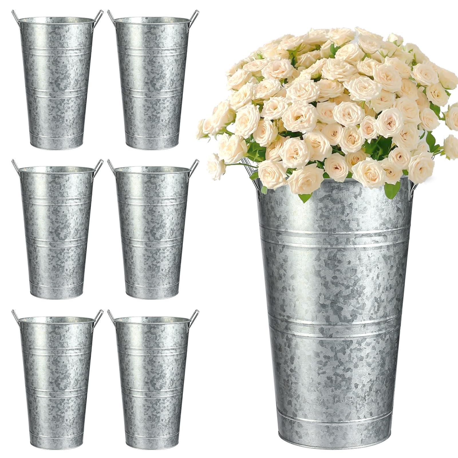 Amazon.com: Set of 6, 12 Inch Galvanized Metal Vase Bulk, Farmhouse ...