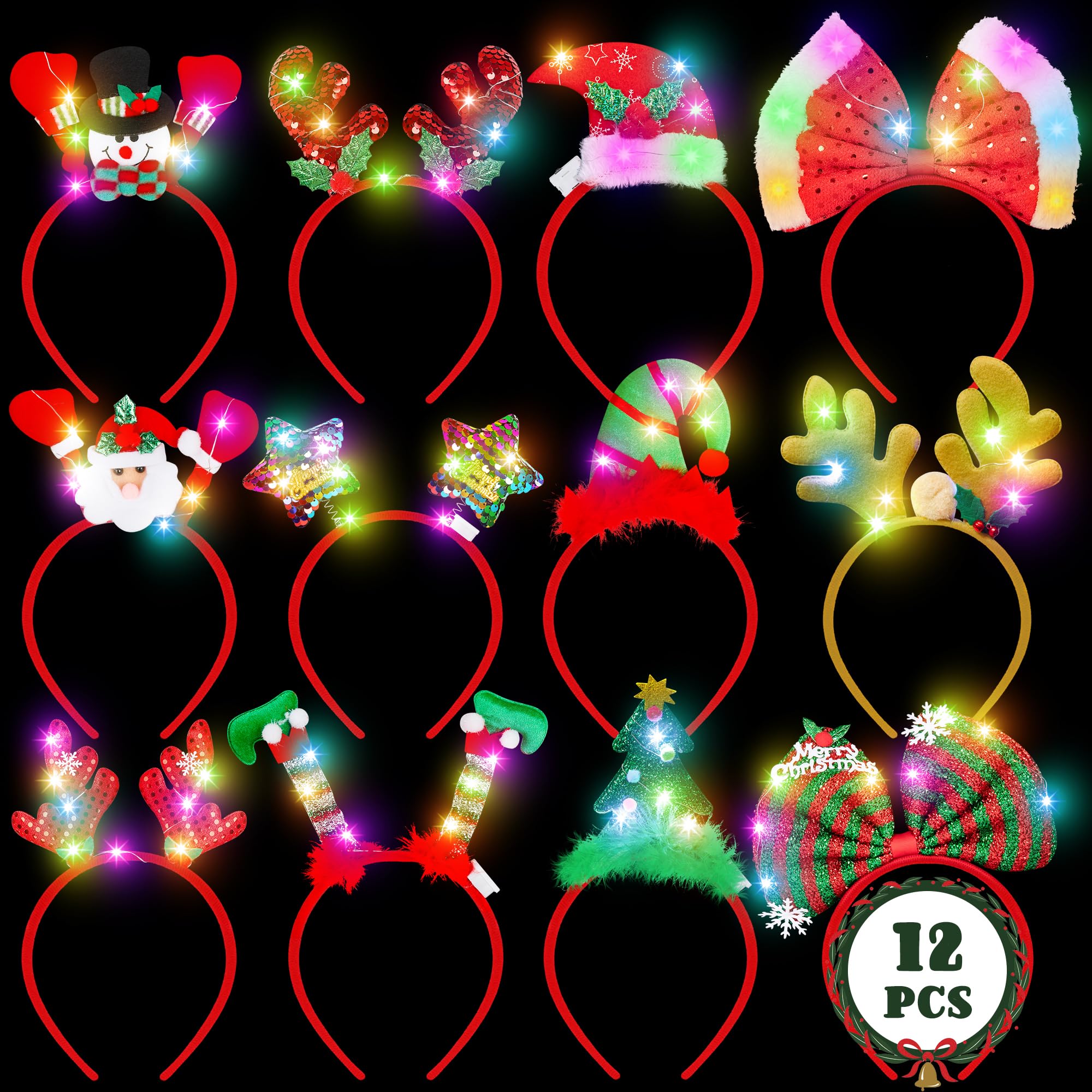 Amazon.com: HOVACY 12 Pcs Light Up Christmas Headbands, Christmas Head ...