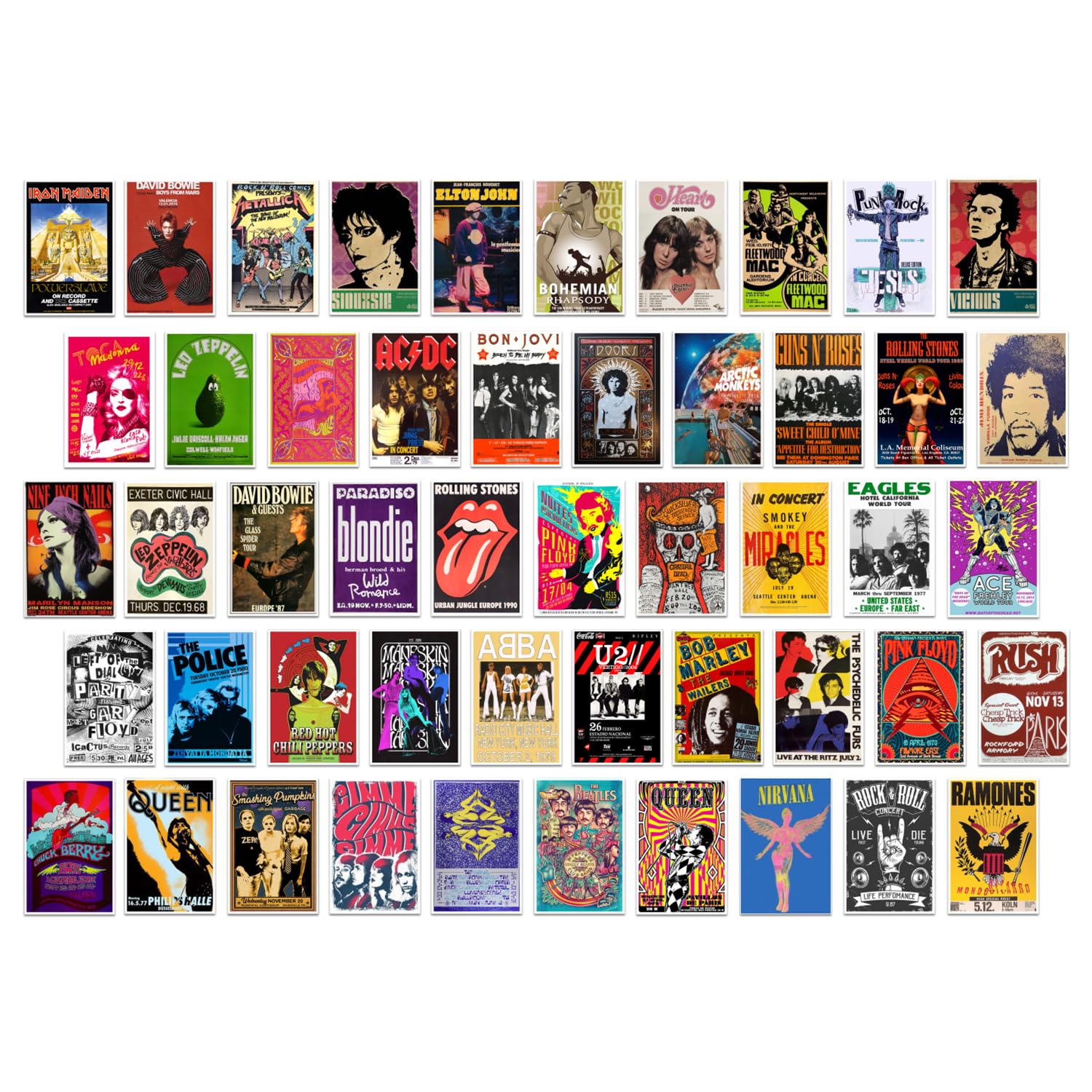 PAPER PLANE DESIGN Set of 50 Small Wall Rock Music Vintage Rock Band ...