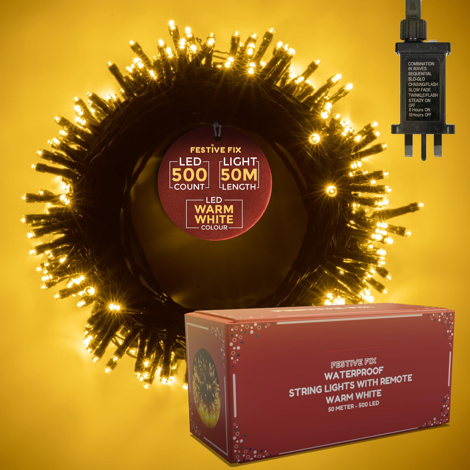 Festive Fix Christmas Tree Lights - 50m, 500 LED Waterproof Light for ...