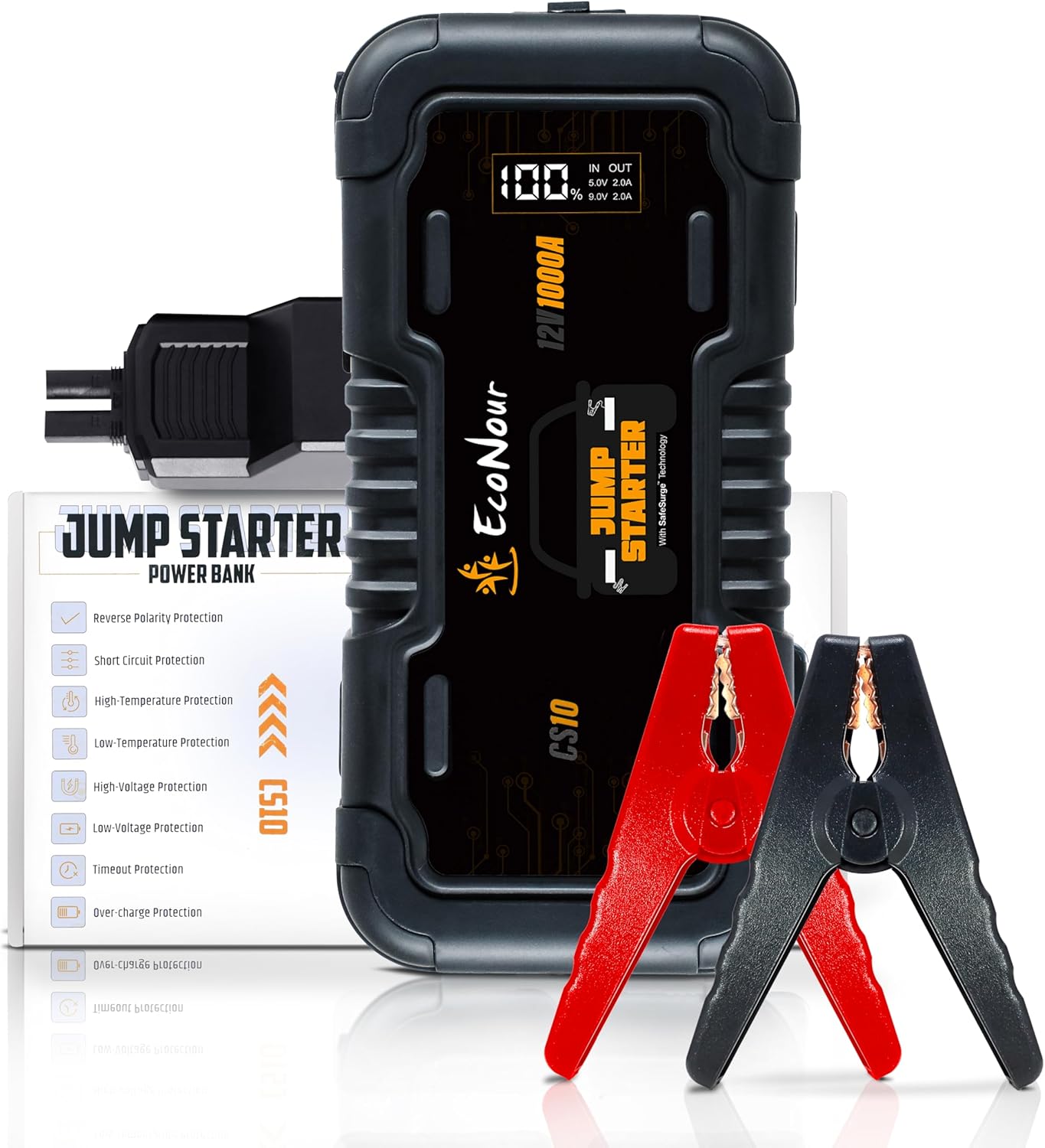 EcoNour CS10 Car Battery Jump Starter - 1600A Battery Jumper Starter ...