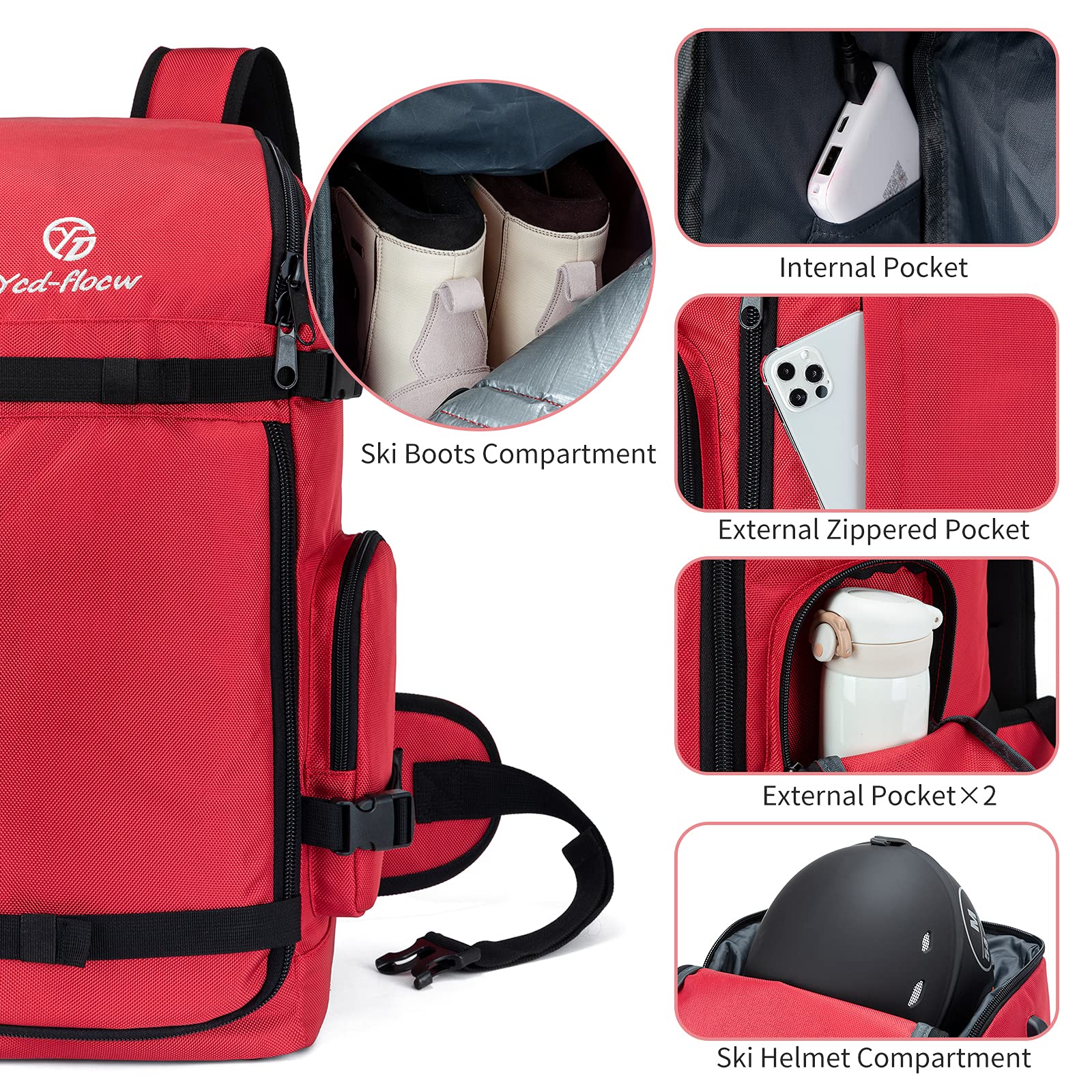 Snapklik.com : YCD-FLOCW Ski Boot Bag Backpack, 50L Large Capacity ...