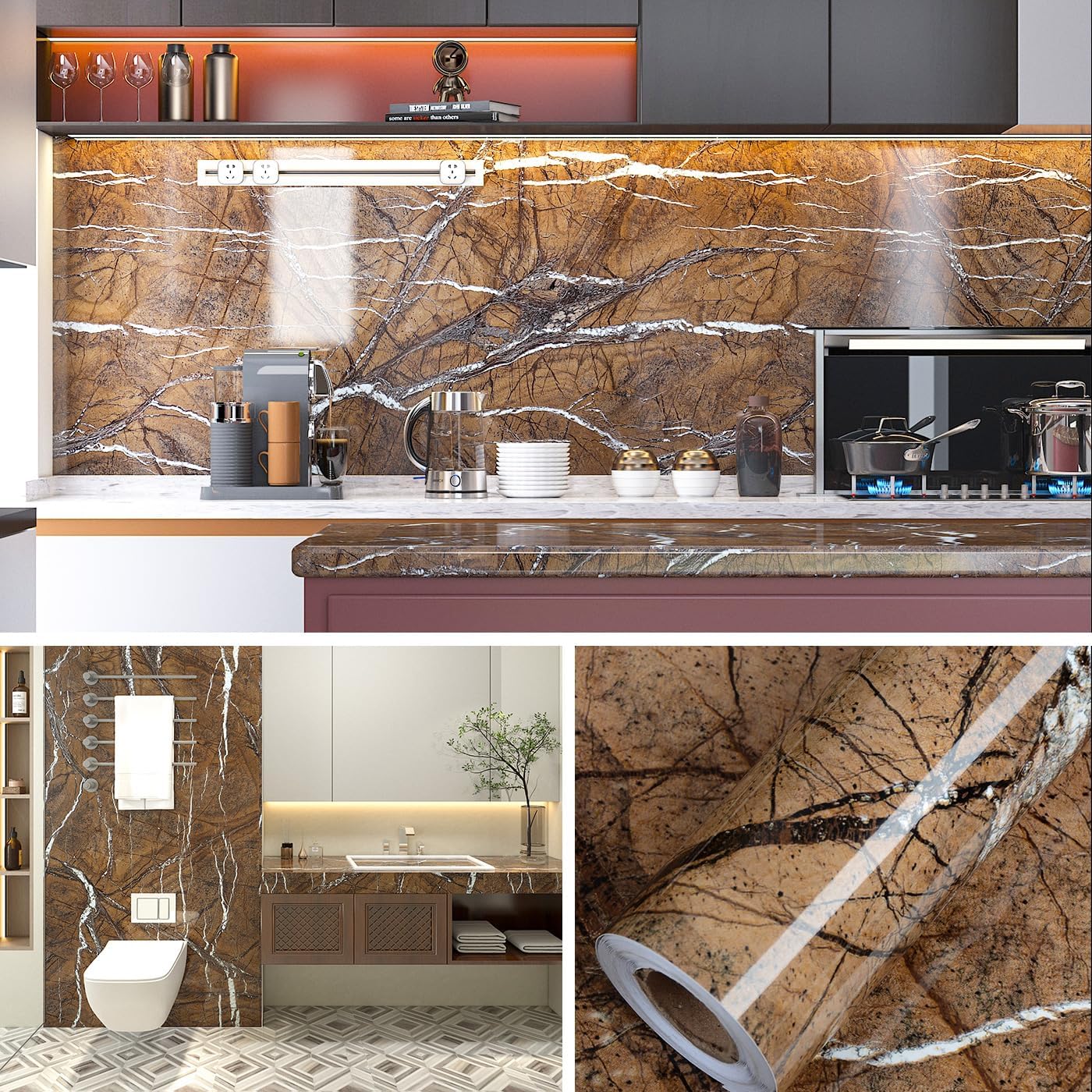 Amazon.com: A-b-cil Vintage Brown Marble Contact Paper 88" X 16" Marble ...