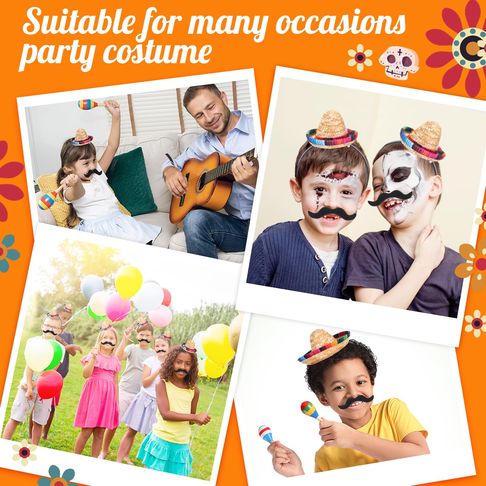 Snapklik.com : 12 Pcs Mini Sombrero Mexican Party Hat Fake Mustaches ...