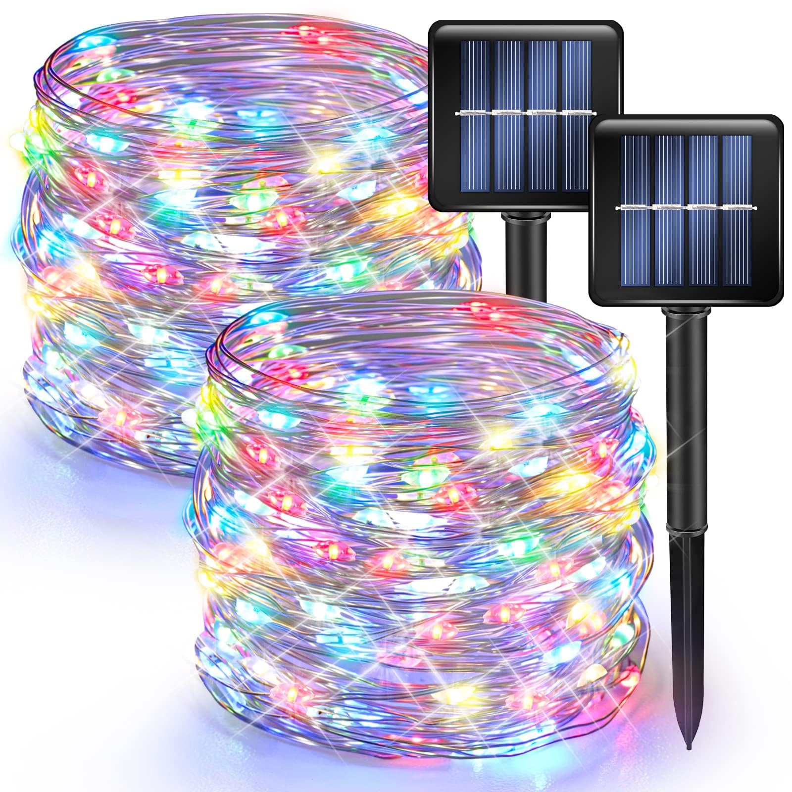 2 Pack Solar String Lights for Outdoor, 24M 200 LED Solar Christmas ...