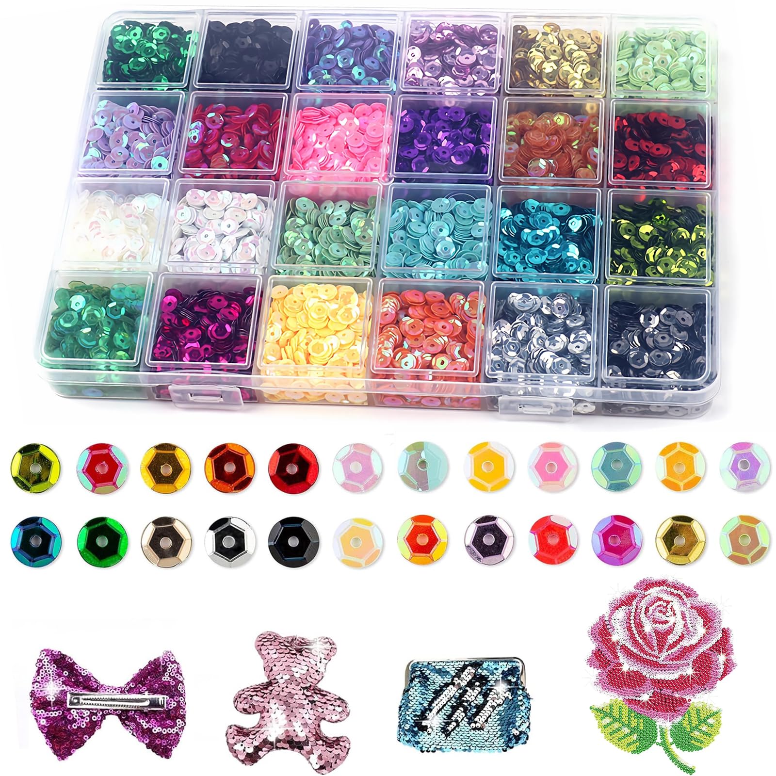 KUBDPQOR 21000 PCS 24 Colors Sequins, 5MM Bulk Loose Sequins, Rainbow ...