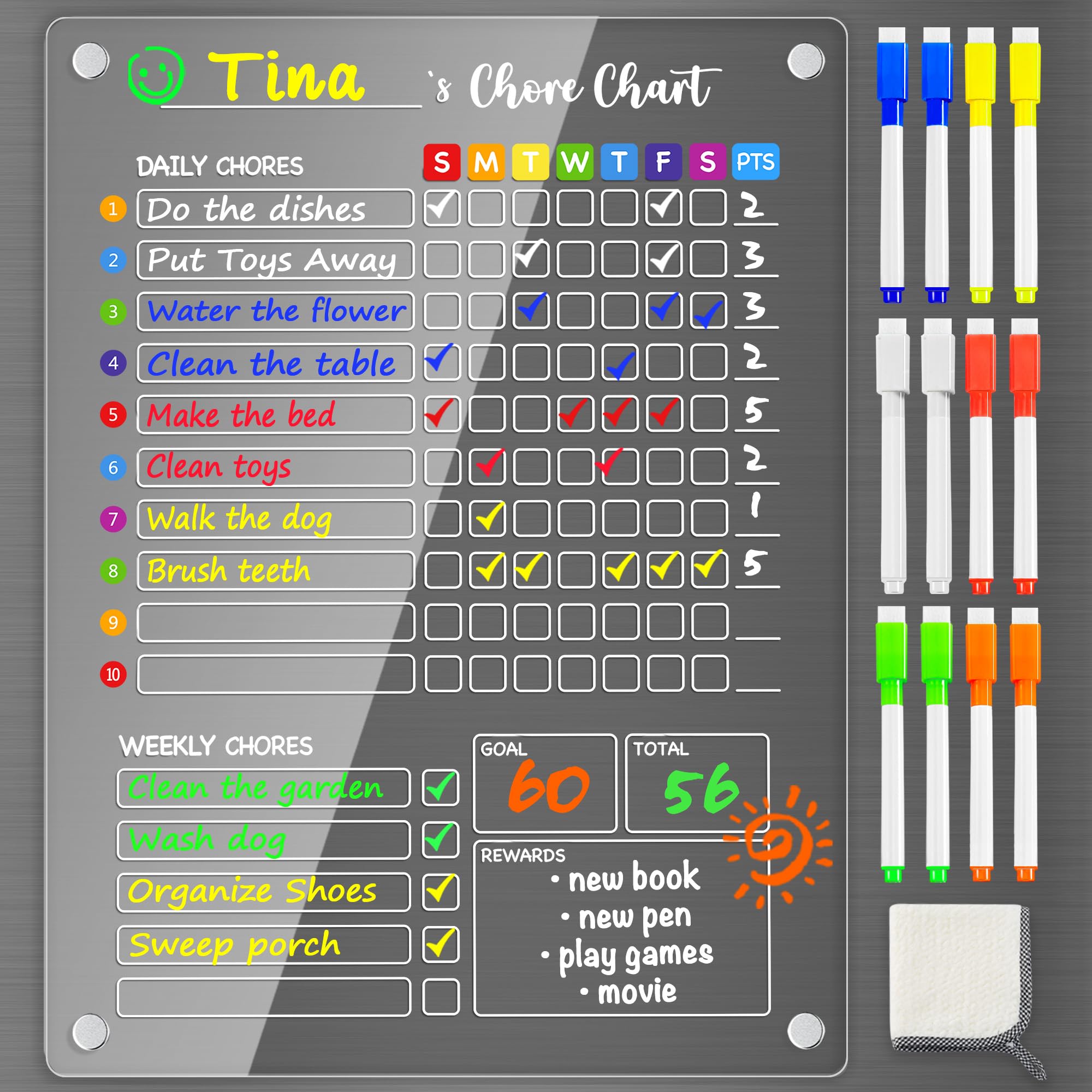Amazon.com : PigPotParty Acrylic Magnetic Chore Chart for Kids, 12"x16 ...
