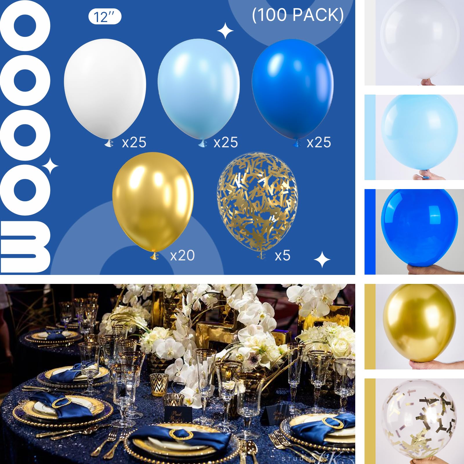 Snapklik.com : Shades Of Blue Balloons, 100 Pcs 12 Inch Pack Of Light ...