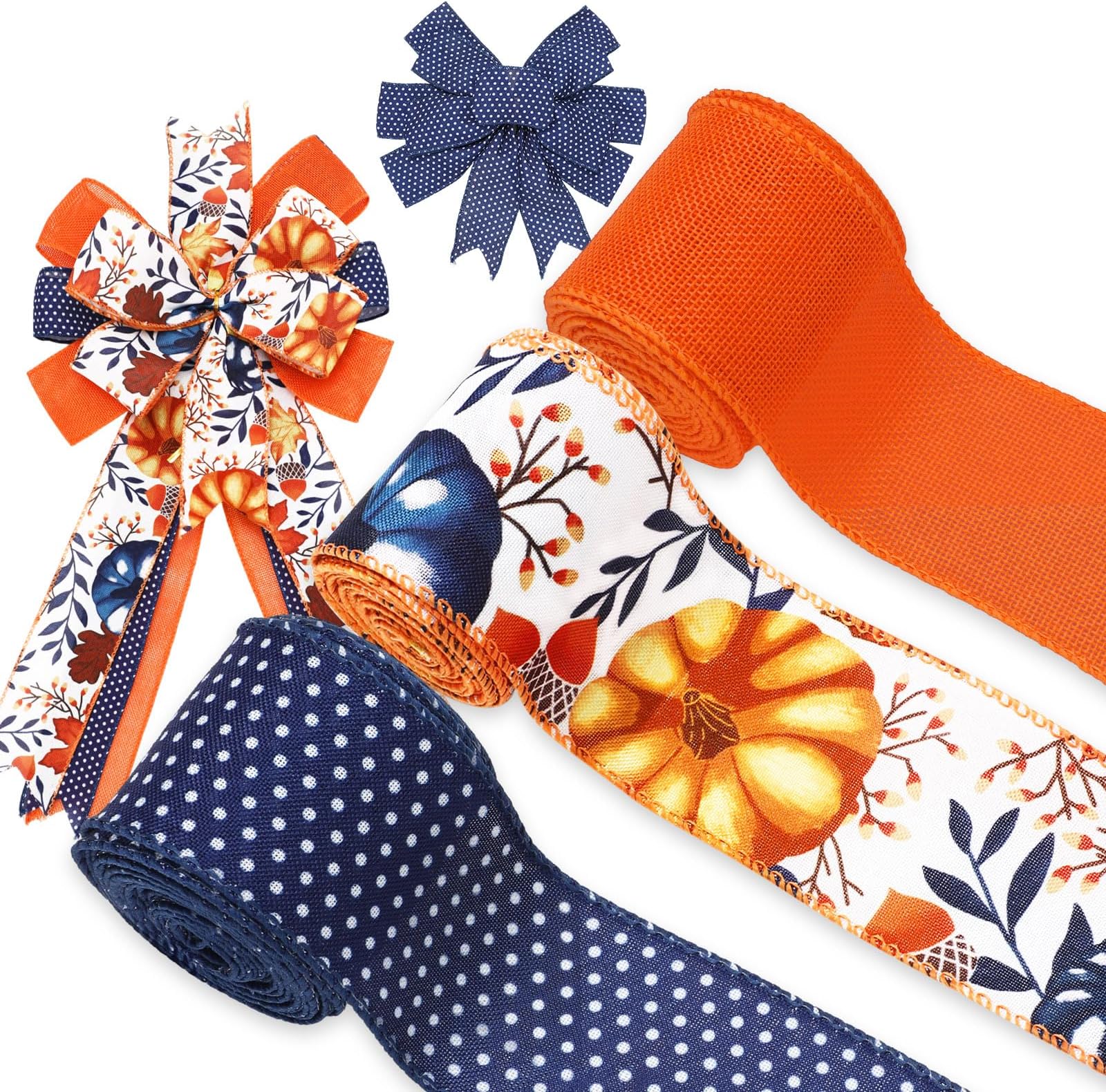 Amazon.com: 2Rolls 20 Yards Fall Wired Edge Ribbon Blue Orange Plaid ...