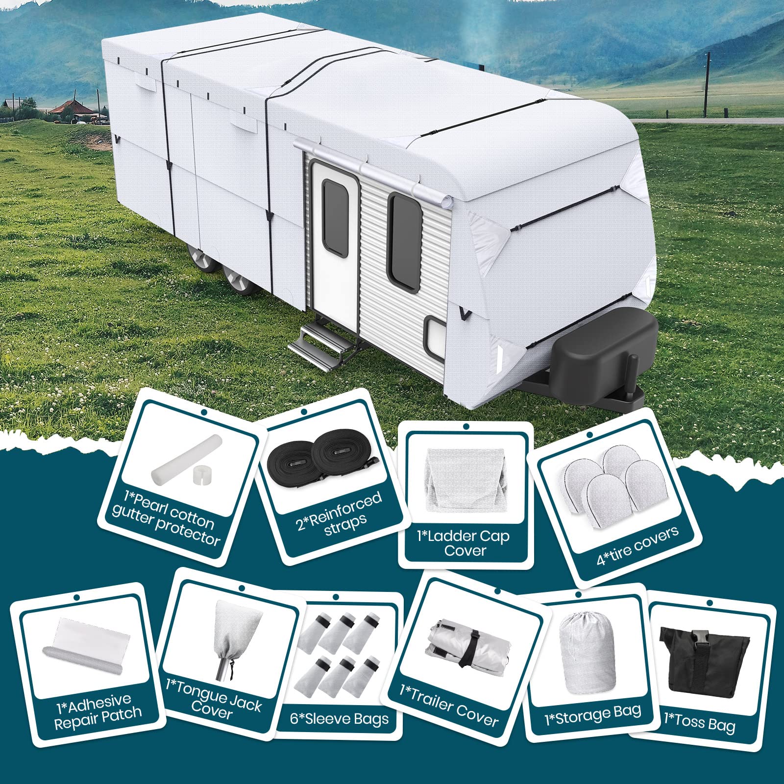 XGEAR 210D Upgraded Travel Trailer Cover RV Cover Fits 24'-27' RV with ...