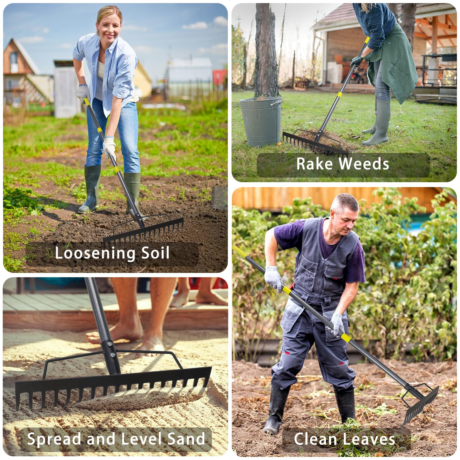 Snapklik.com : Bow Rake Heavy Duty Garden Rake, 17 Steel Tines Metal ...