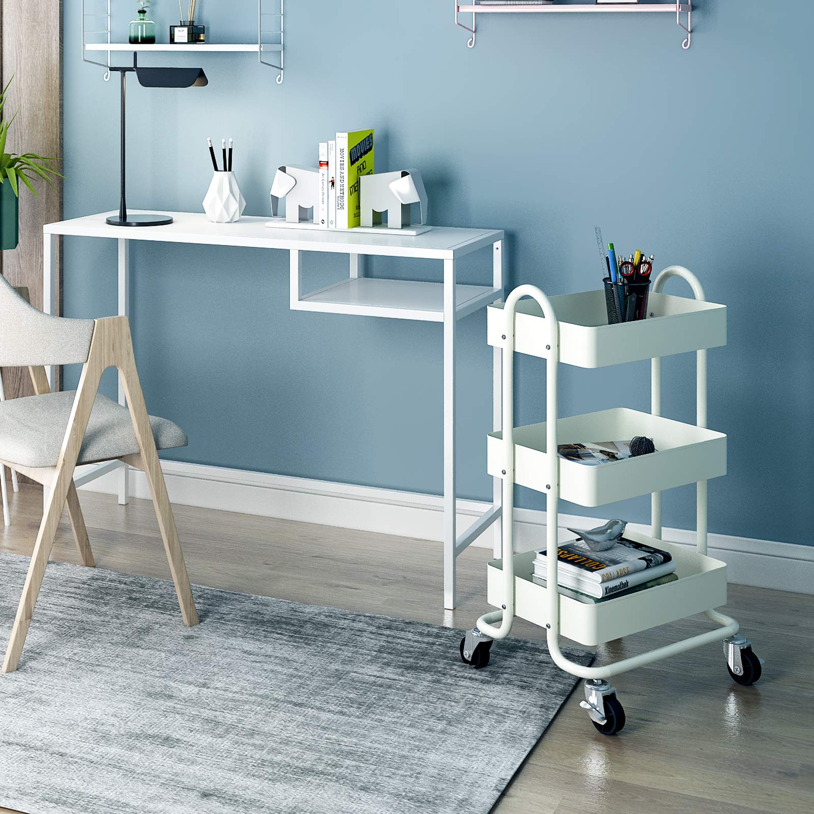 MIOCASA 3-Tier Metal Utility Rolling Cart, Heavy Duty Multifunction ...