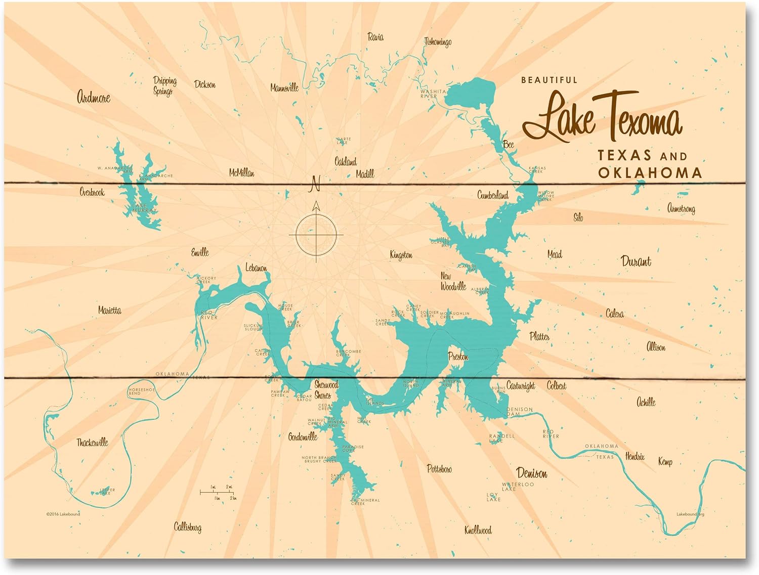 Amazon.com: Lake Texoma TX Oklahoma Map Wood Art Print from ...