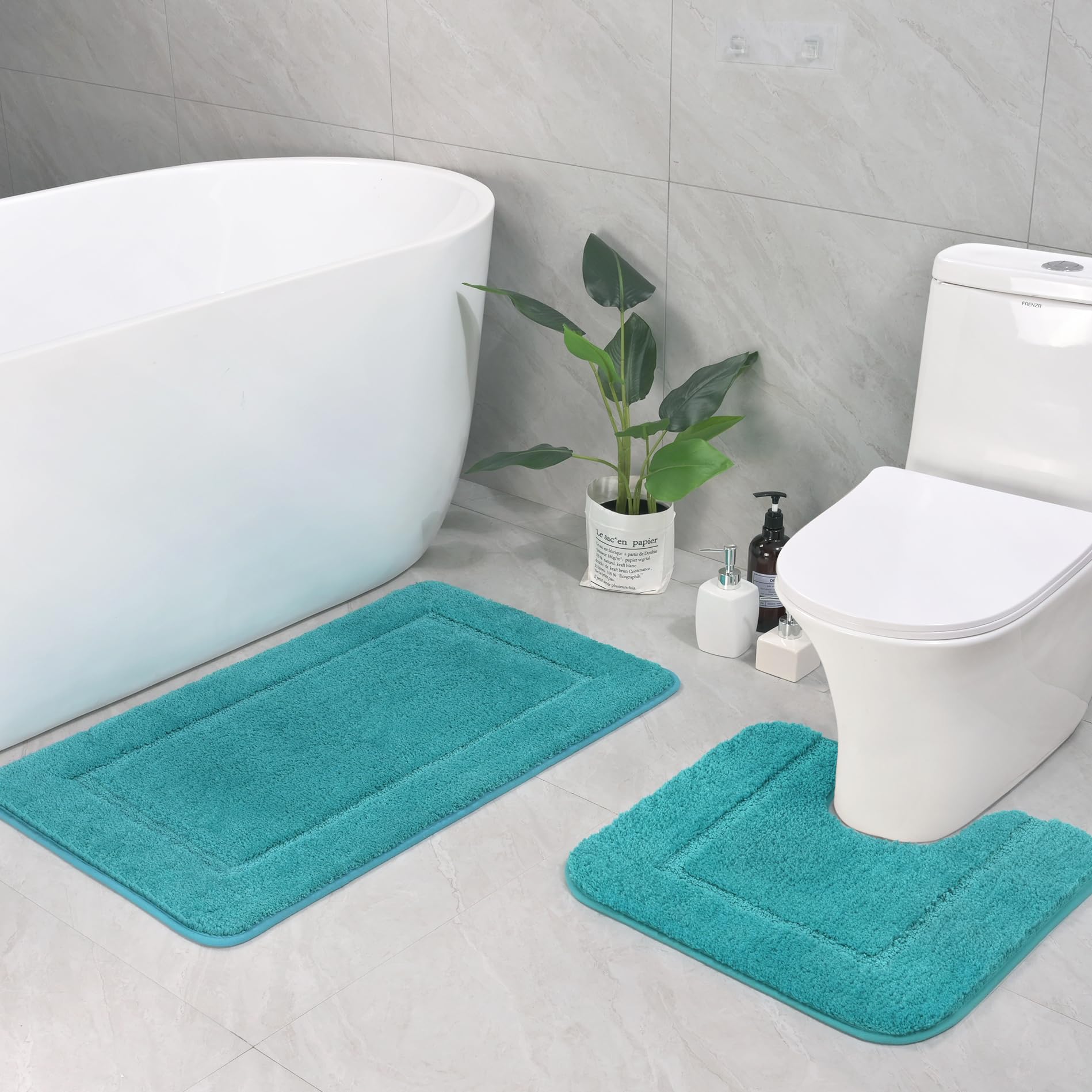 Amazon.com: LOCHAS Bathroom Rug Set Teal Blue, Soft Bath Rug Set 2 ...