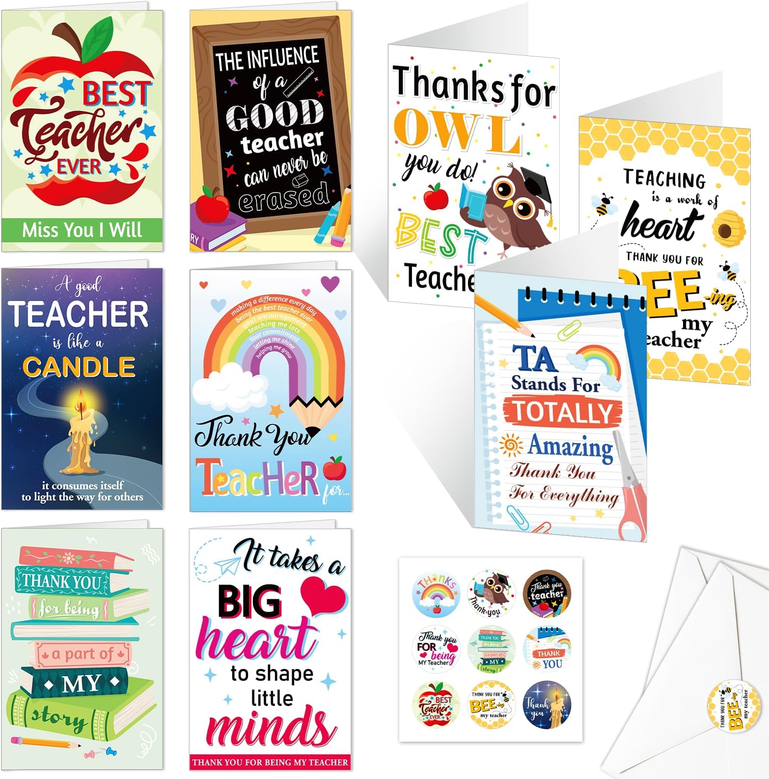 DPKOW Thank You Teacher Cards Multipack, Colorful Teacher Appreciation ...