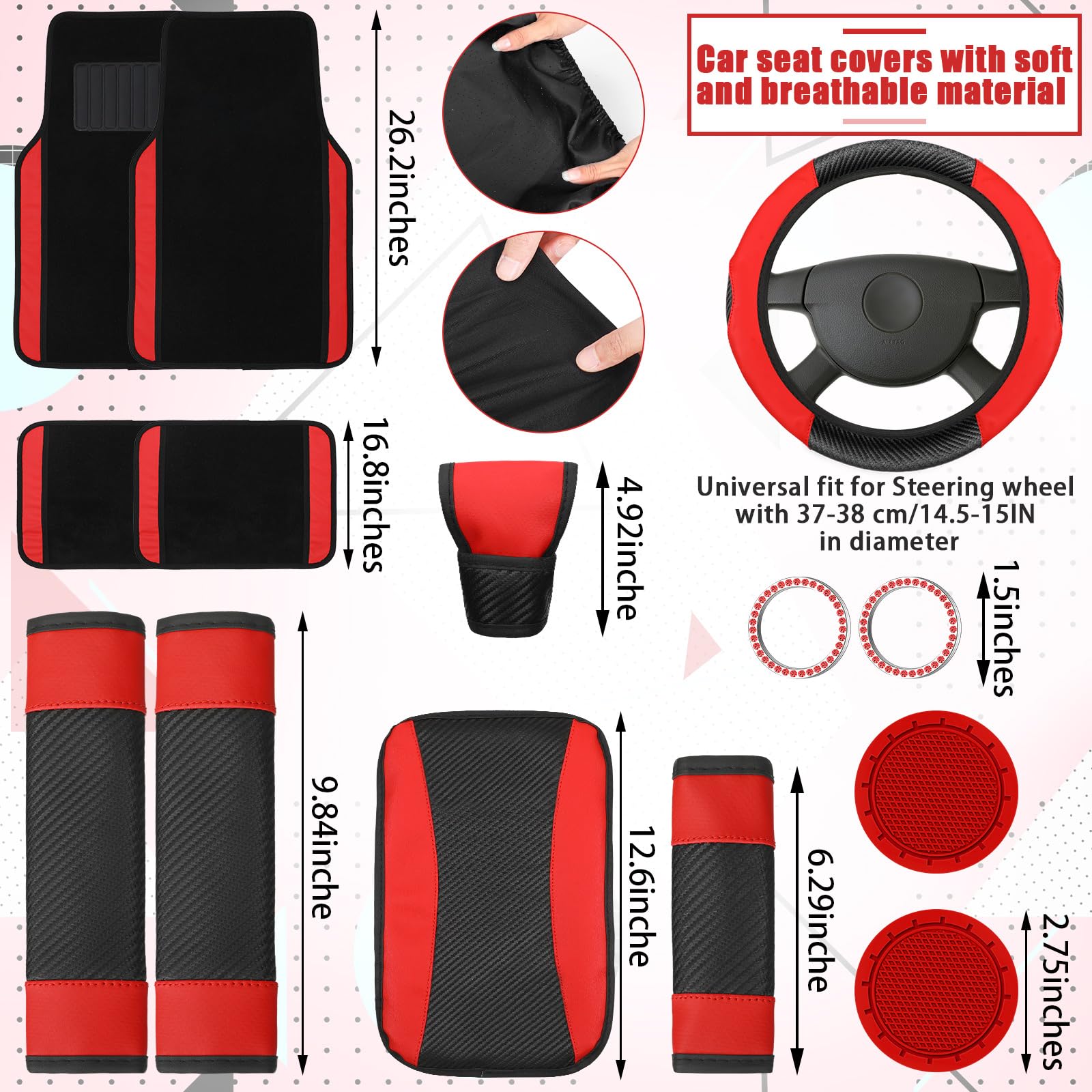 Estune 45 Pcs Car Accessories Set Seat Cover Foot Pad Cup Holder ...