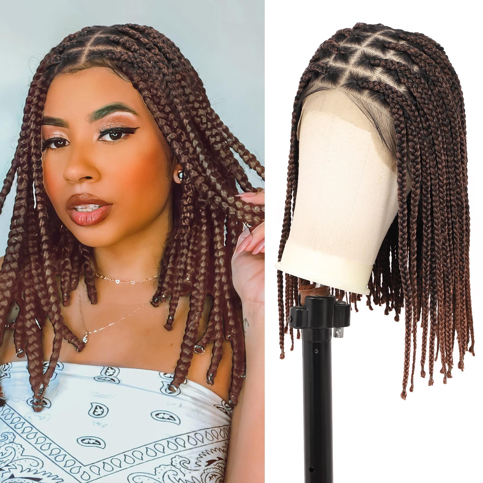 Amazon.com : Brinbea 14" 13x8'' HD Lace Front Braided Wigs Knotless ...