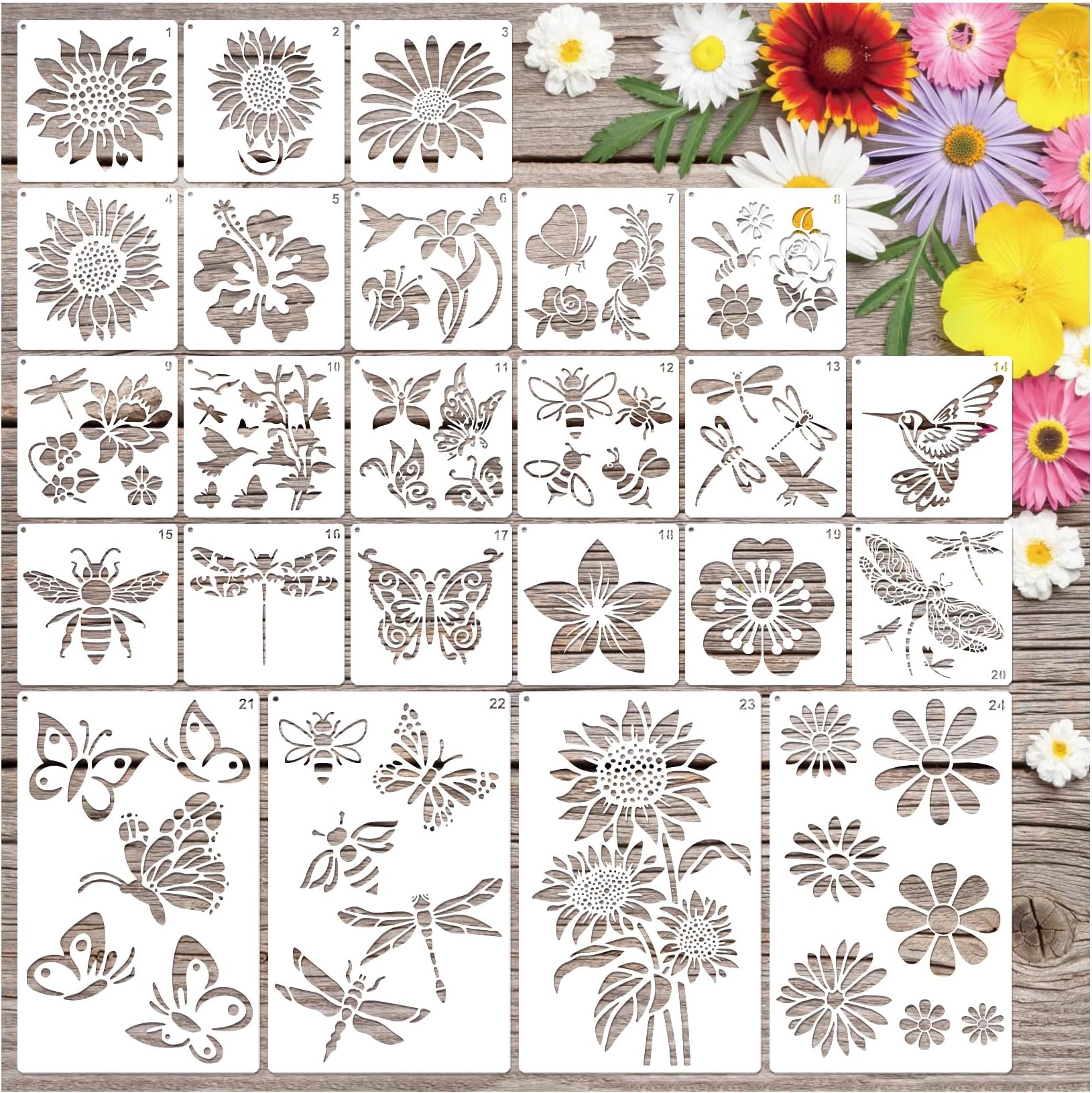 Amazon.com: Stencils for Crafts Reusable Nature Flower Floral Sunflower ...