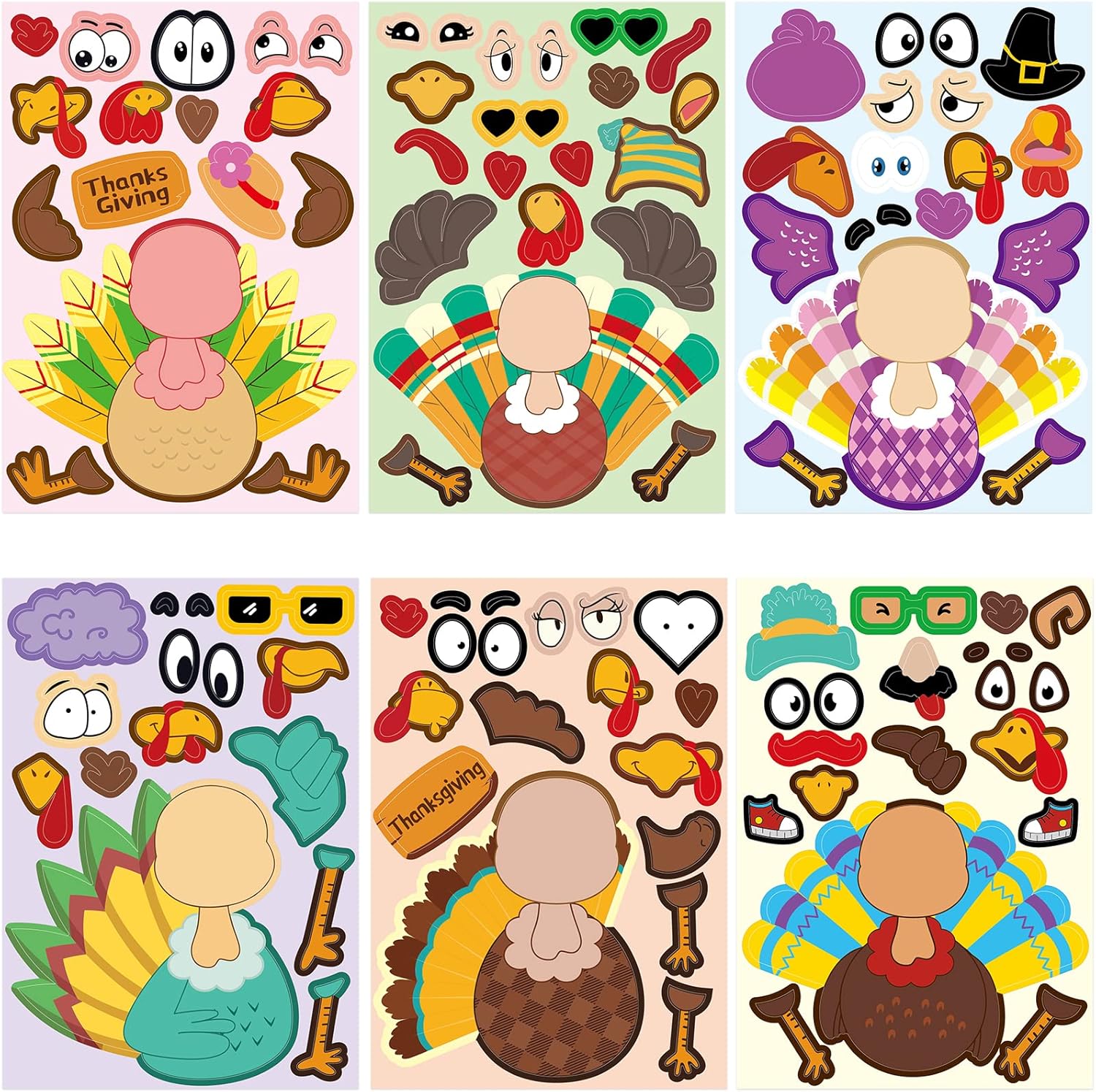 Amazon.com: Thanksgiving Stickers for Kids 48PCS Fun Make A Turkey ...