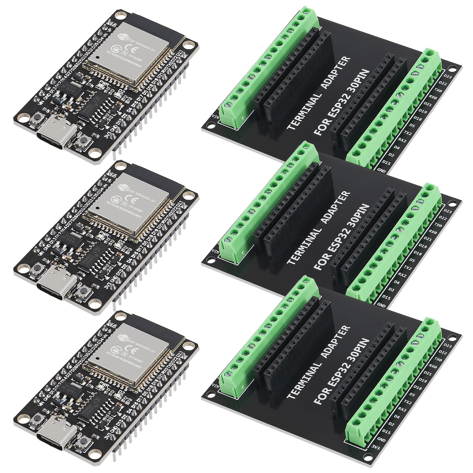 Amazon.com: DORHEA 3 Sets ESP-WROOM-32 ESP32 ESP-32S Development Board Type C Interface WiFi ESP ...