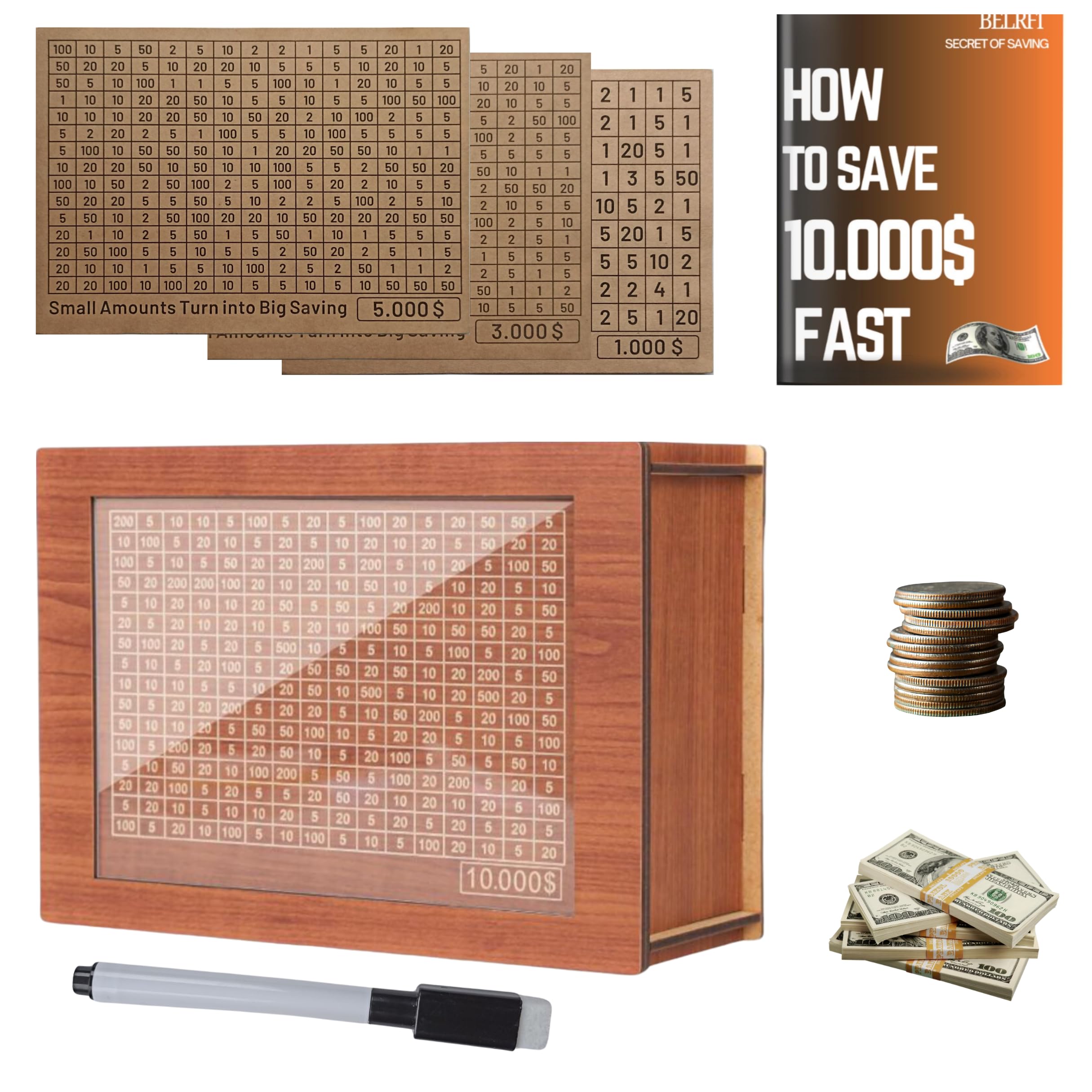 Amazon.com: 10000 Savings Challenge Box- Money Saving Box with ...