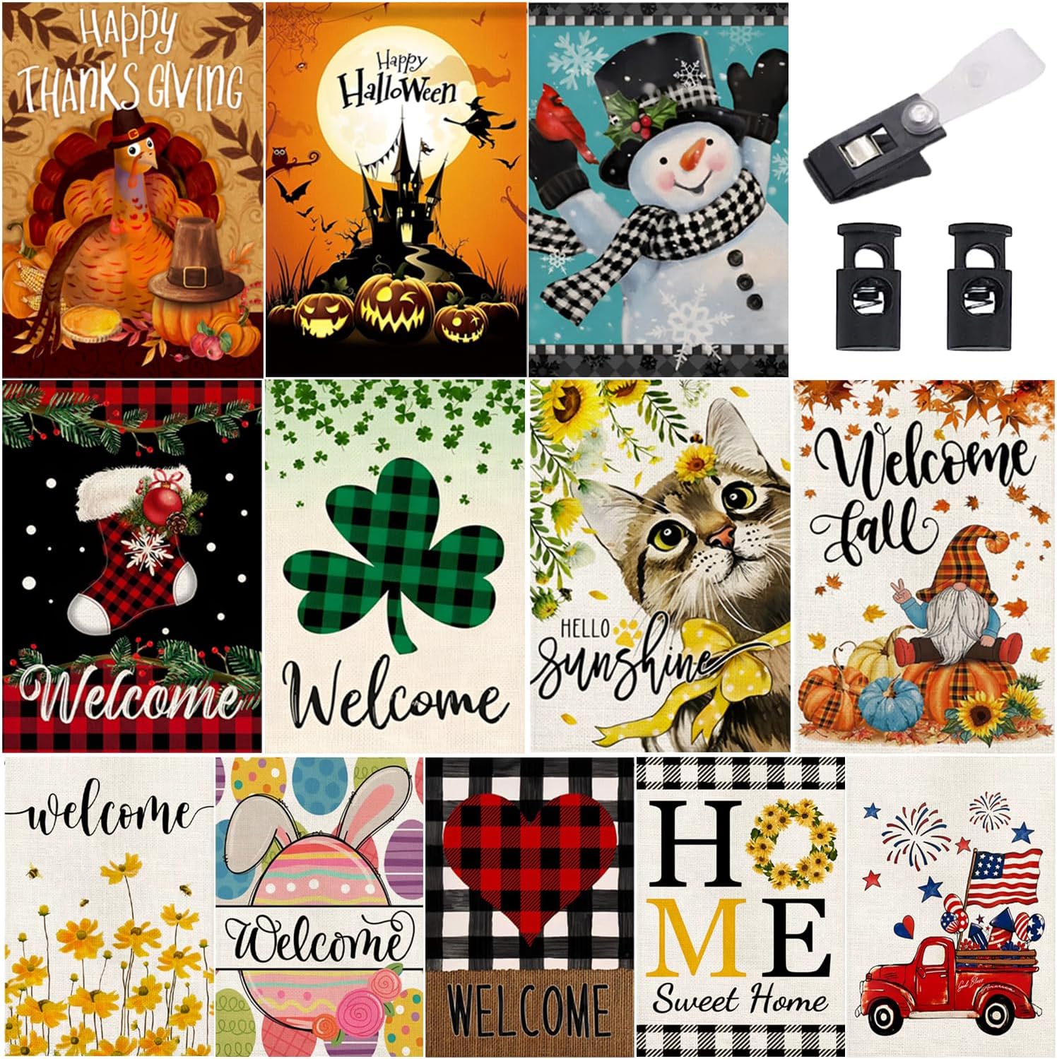 Amazon.com : Seasonal Garden Flags Set of 12 Double Sided 12 x 18 Inch ...