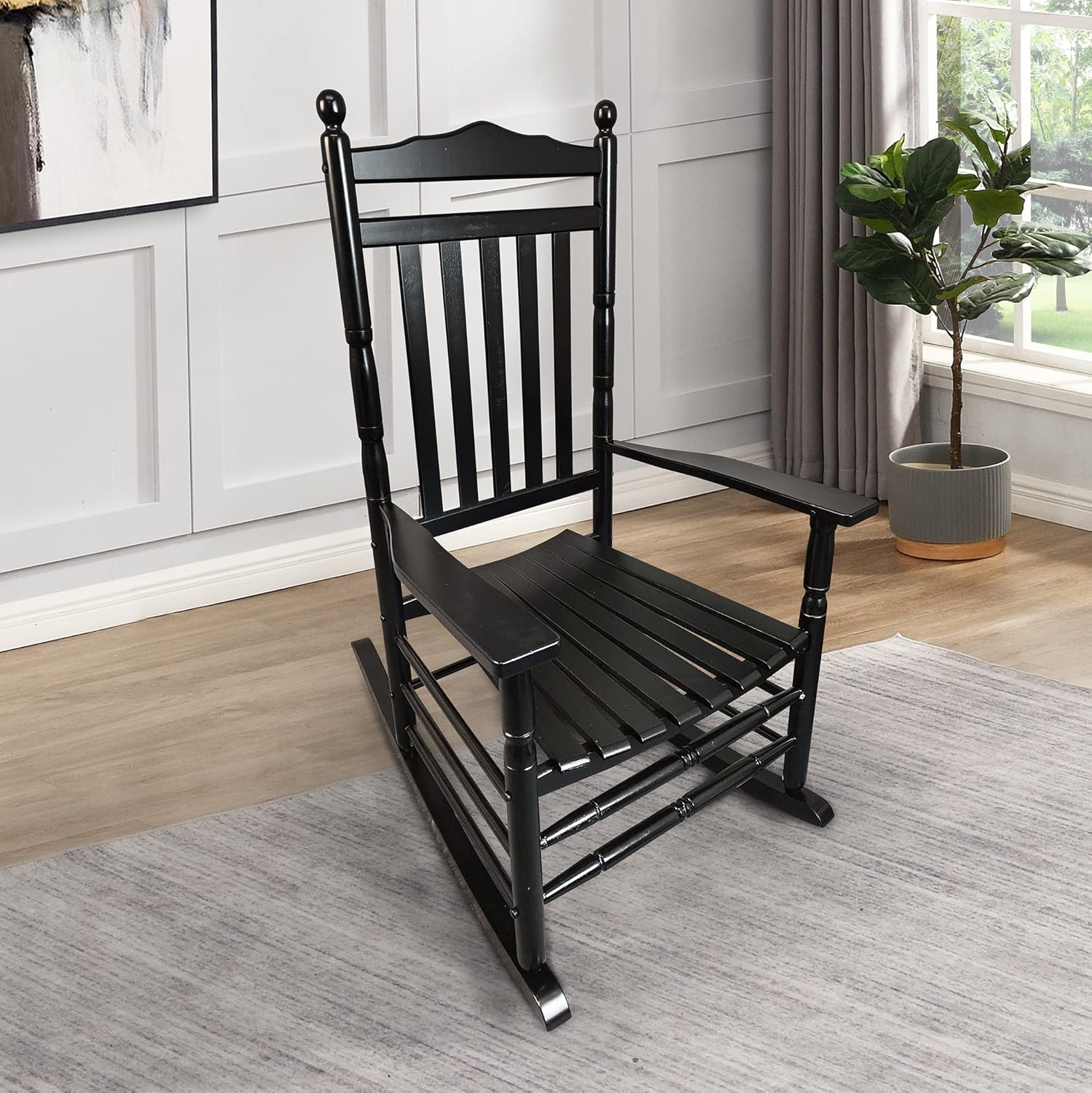 Amazon.com: Outdoor Wooden Rocking Chair with High Back Slatted, All ...
