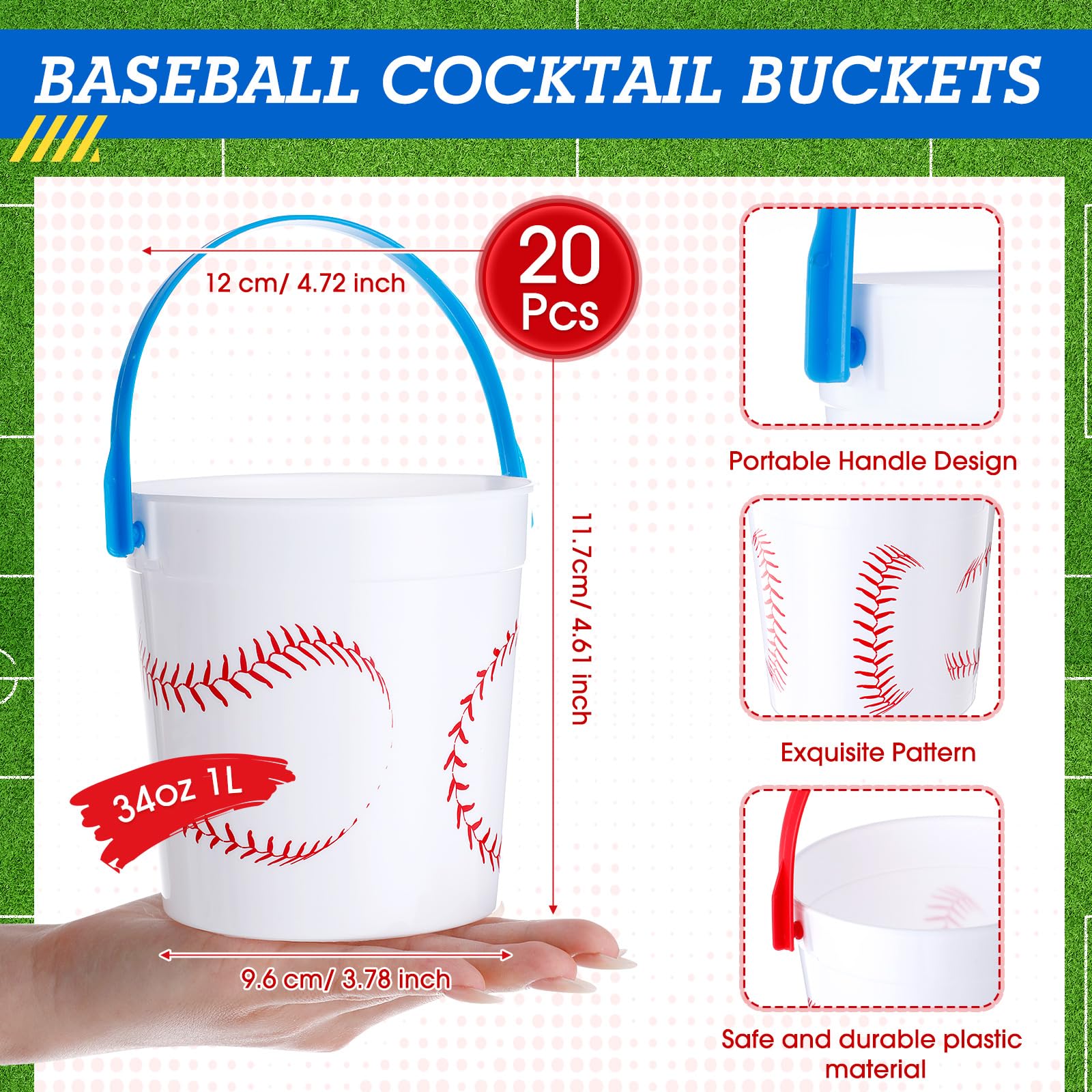 Reusable Party Cups 24-Piece Sports Plastic Buckets - Football Treat ...
