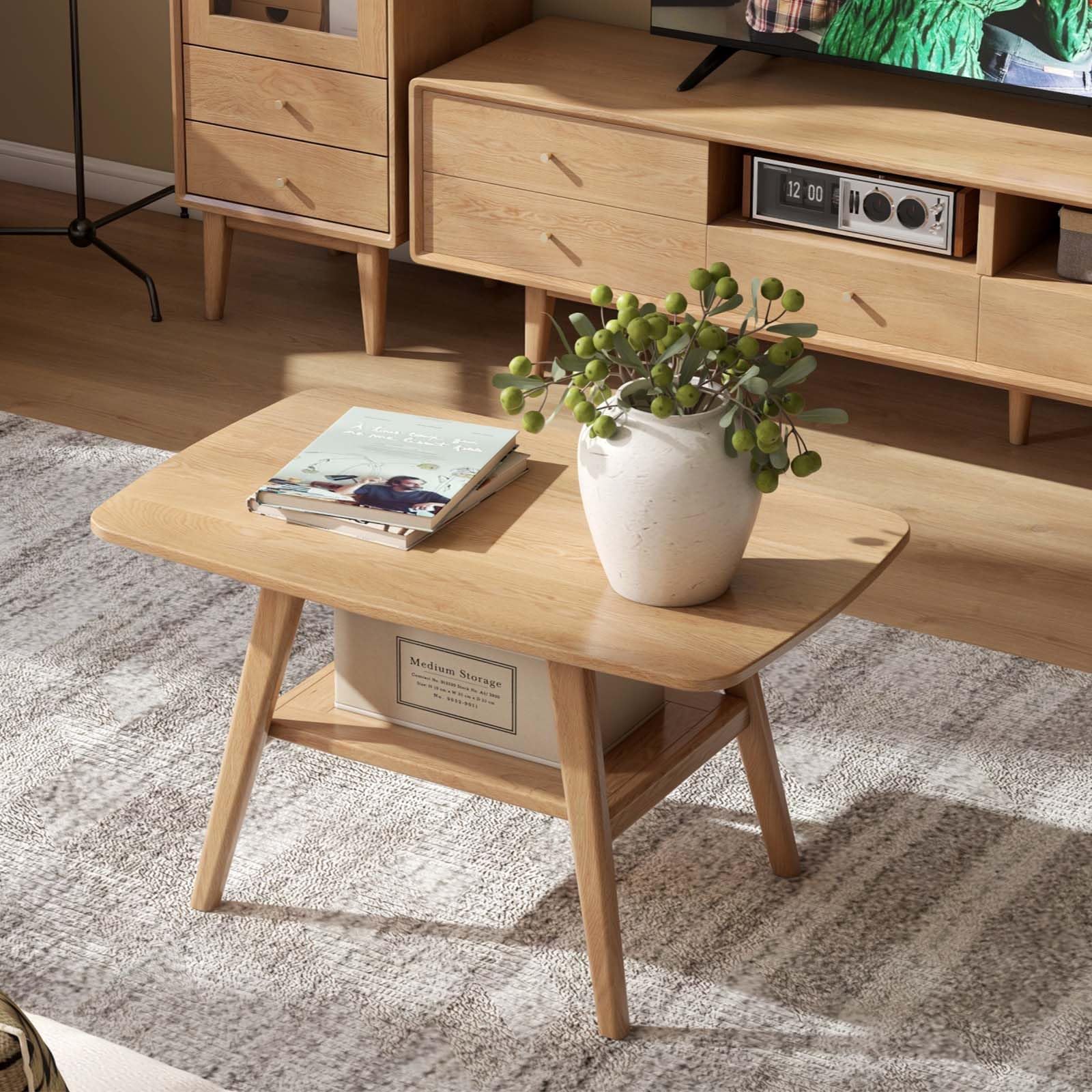 Amazon.com: Wayshome 100% Solid Oak Wood Coffee Table for Living Room ...