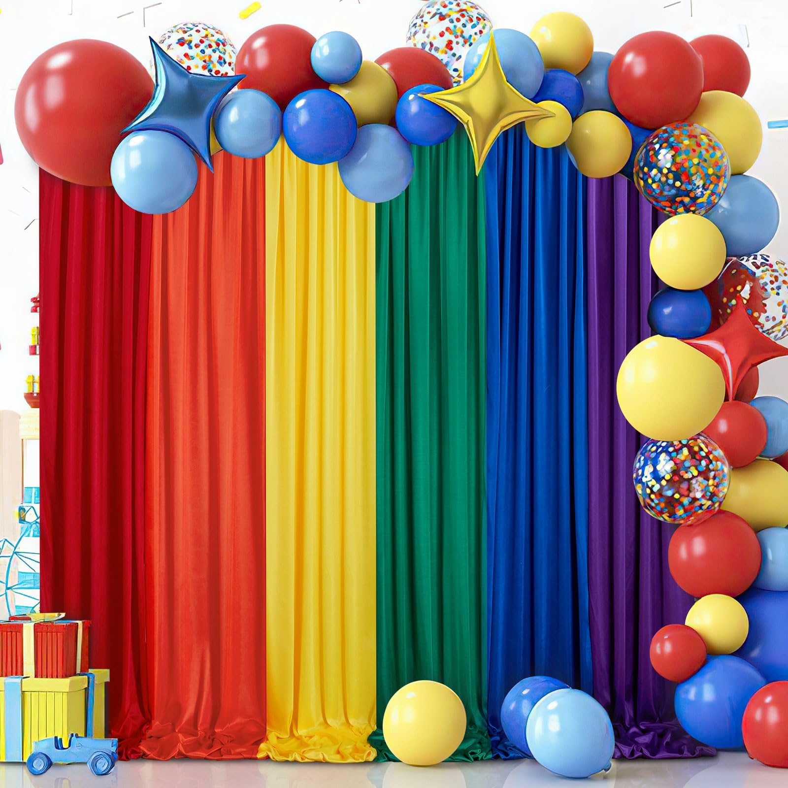 Amazon.com : Birthday Rainbow Backdrop Curtains 10ftx15ft: Bright ...