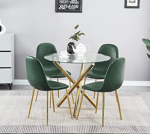 5-Piece Round Glass Dining Set for 4, Compact Round Glass Kitchen Table ...
