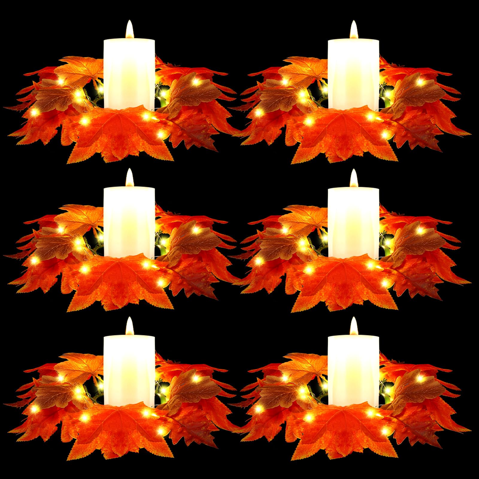 Amazon.com: Crowye 6 Pcs Fall Candle Rings Wreaths with Led Fall Candle ...