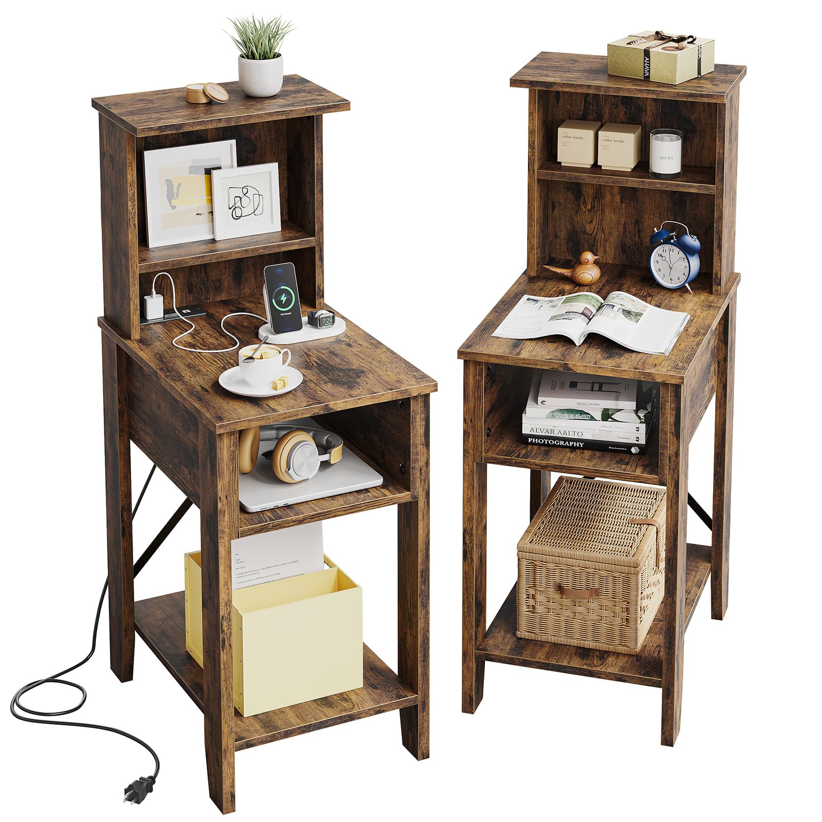 Amazon.com: Bestier Tall Bedroom End Tables Set of 2 Rustic Nightstand ...