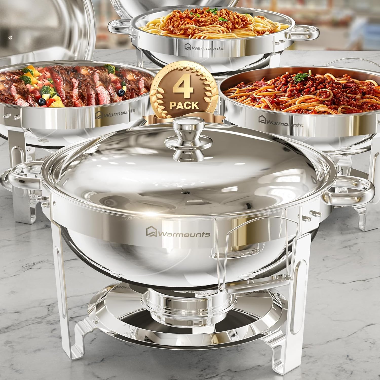 Amazon.com: WARMOUNTS Round Chafing Dishes for Buffet (5QT, 4Pack ...