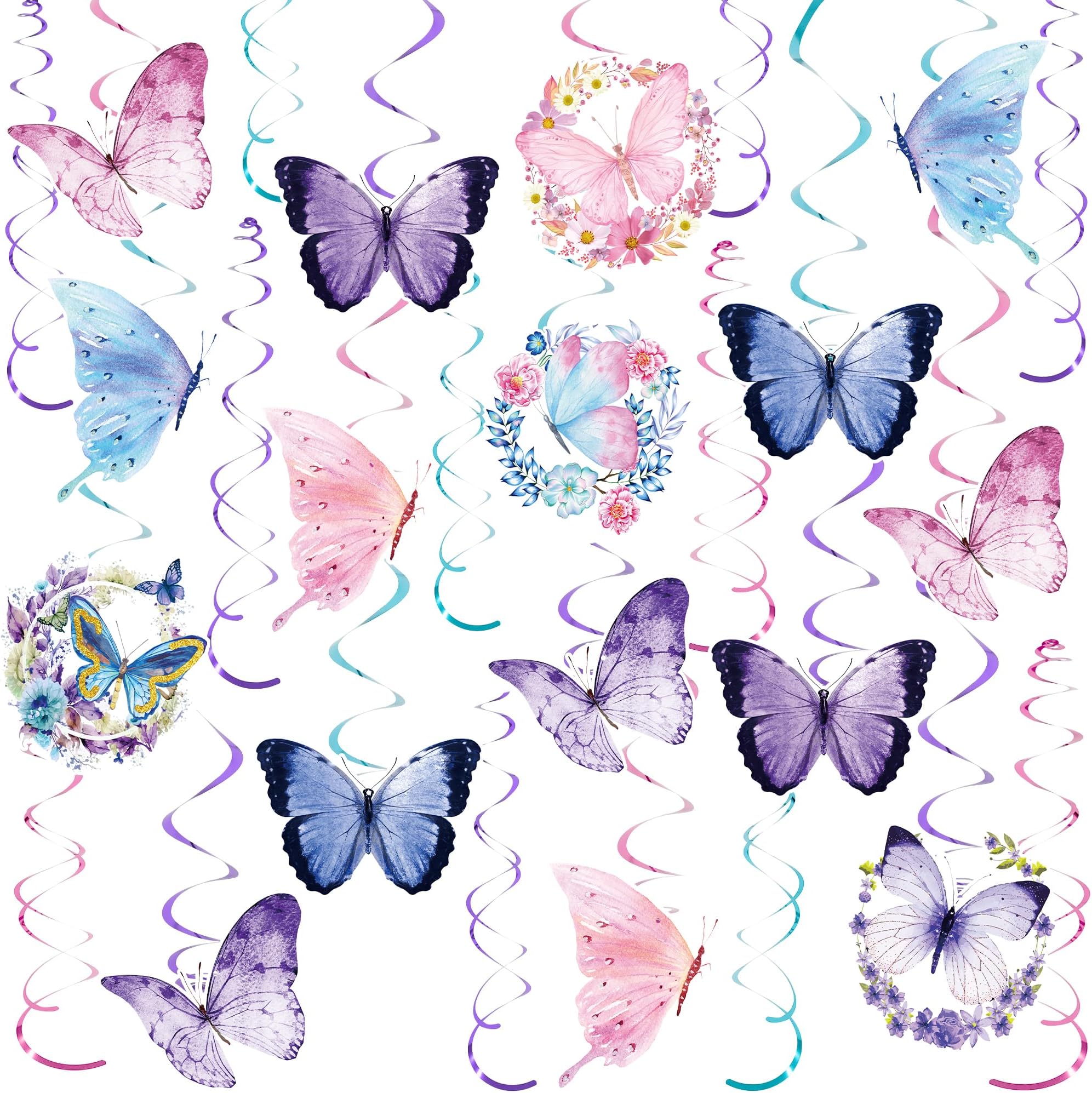 Amazon.com: 60 PCS Spring Hanging Swirls Flowers Butterfly Hanging ...