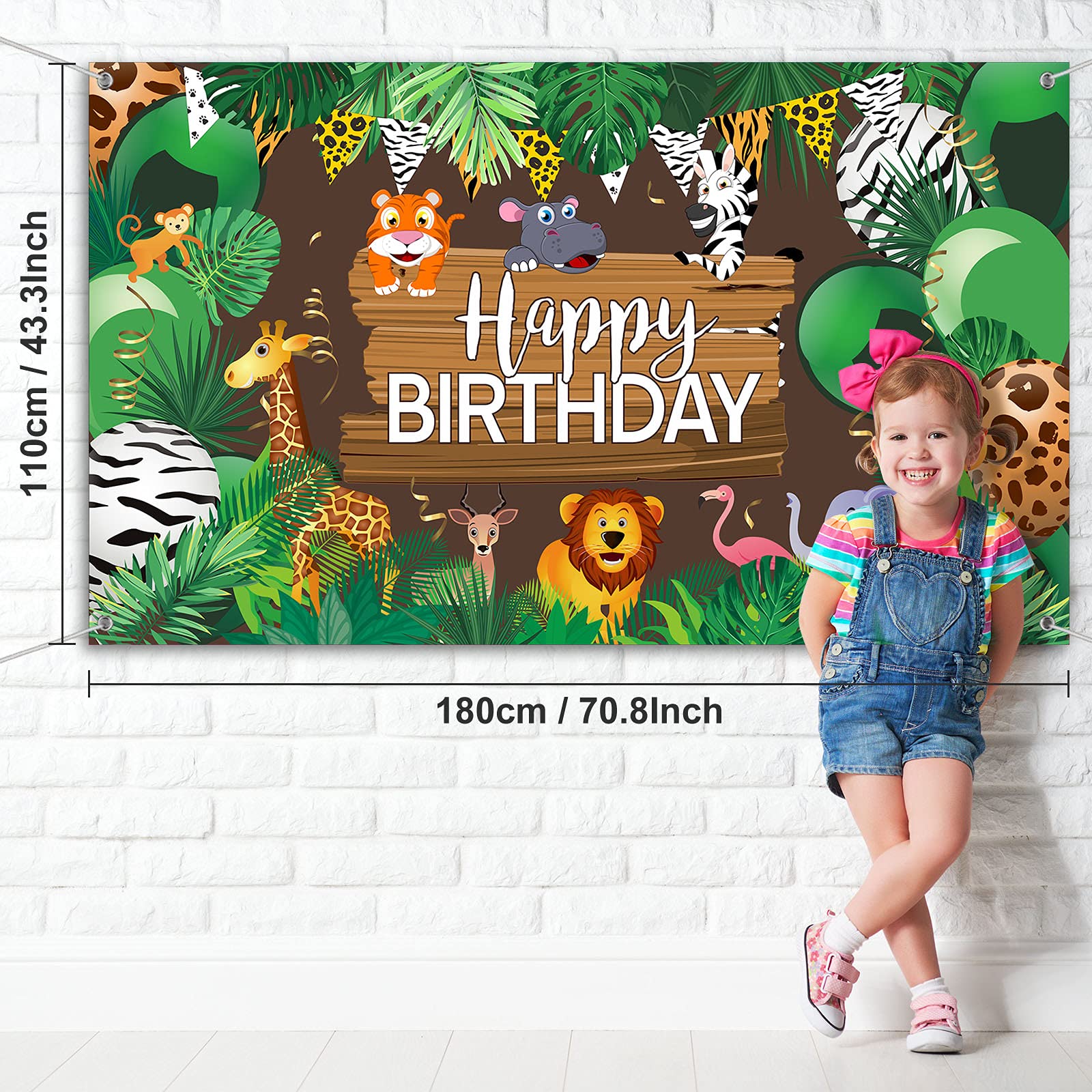 Buy Safari Animals Birthday Banner Fabric Jungle Wild Animal Happy ...