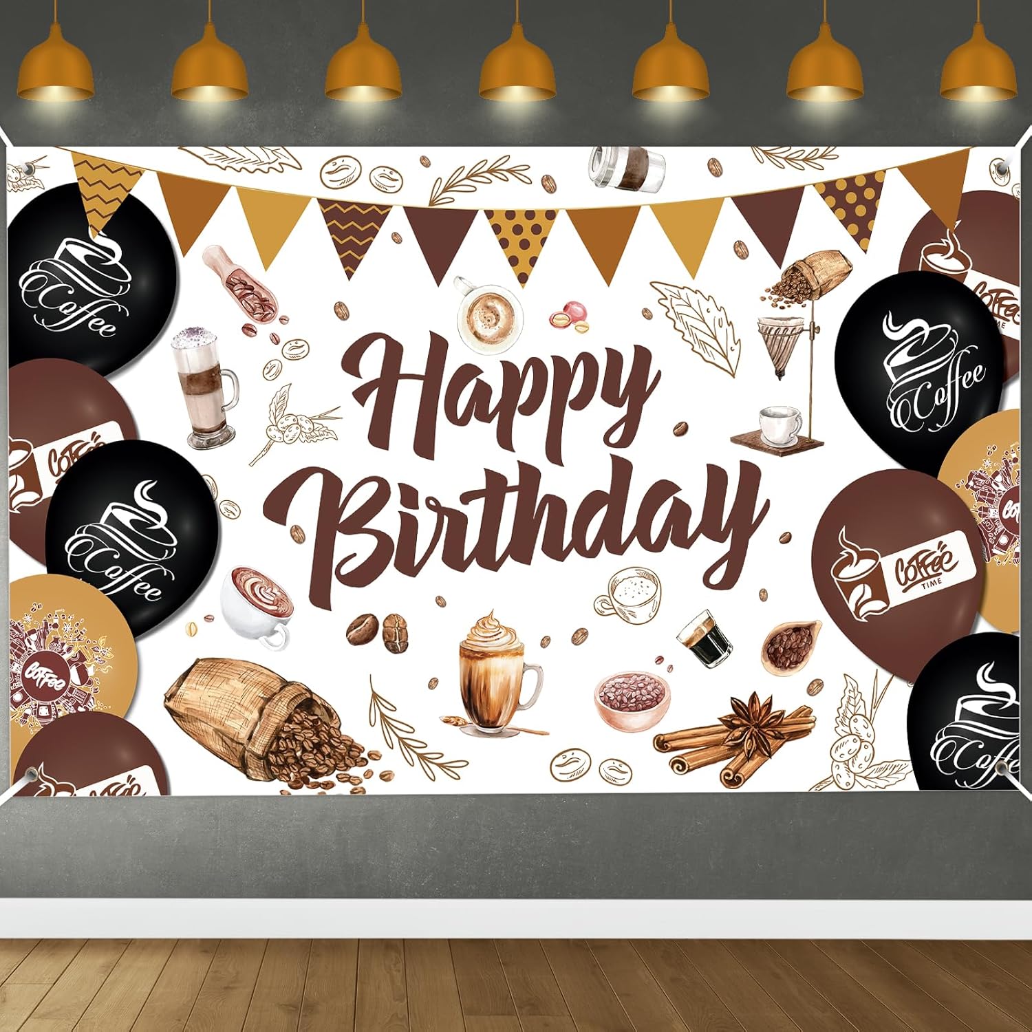 Amazon.com: Yoirrat Coffee Happy Birthday Backdrop Coffee Theme ...